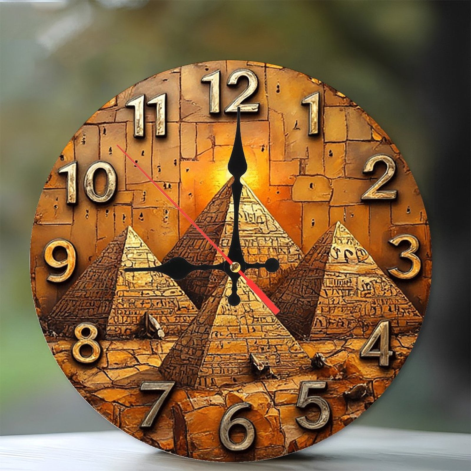 Egypt Pyramids Wall Clock Antique Golden Decor 10-Inch Silent Wooden ...