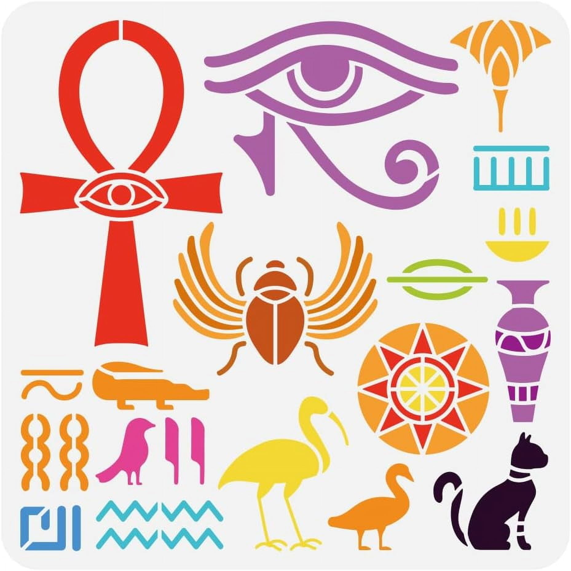 Egypt Symbols Stencil for Painting 11.8x11.8 inch Egypt Ankh Stencil ...