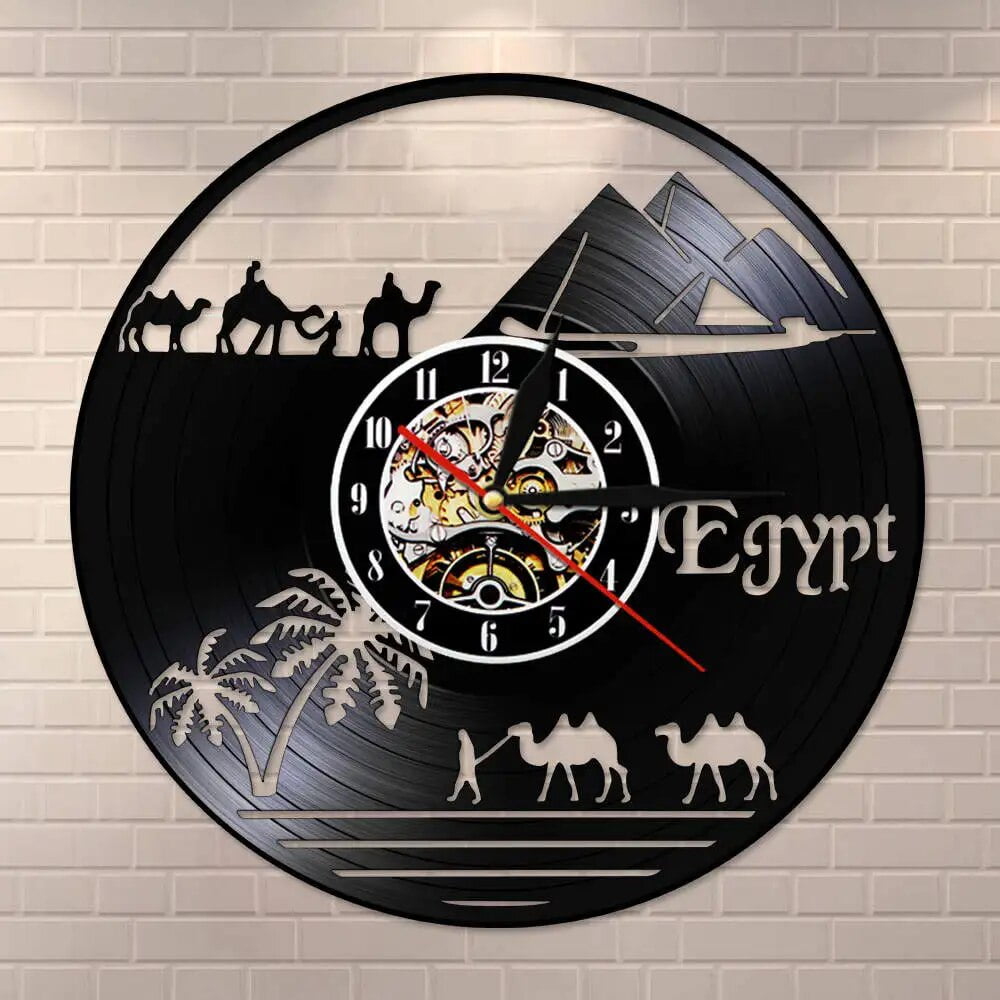 Egypt Theme Pyramid Vintage Vinyl Wall Clock,Vinyl Record Clock Wall ...