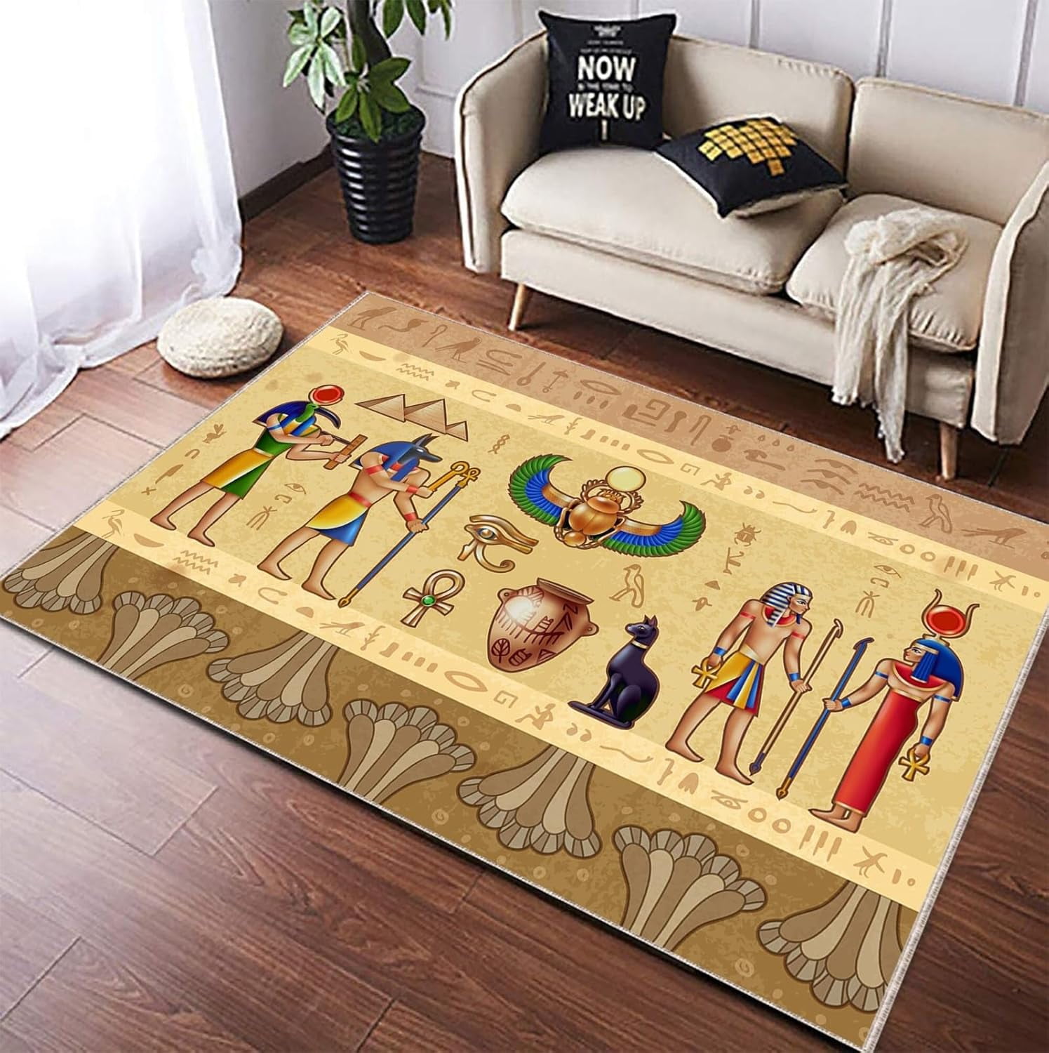 Egypt Themed Area Rugs, Ancient Egyptian Sun God Pattern Kids Rug, Non ...
