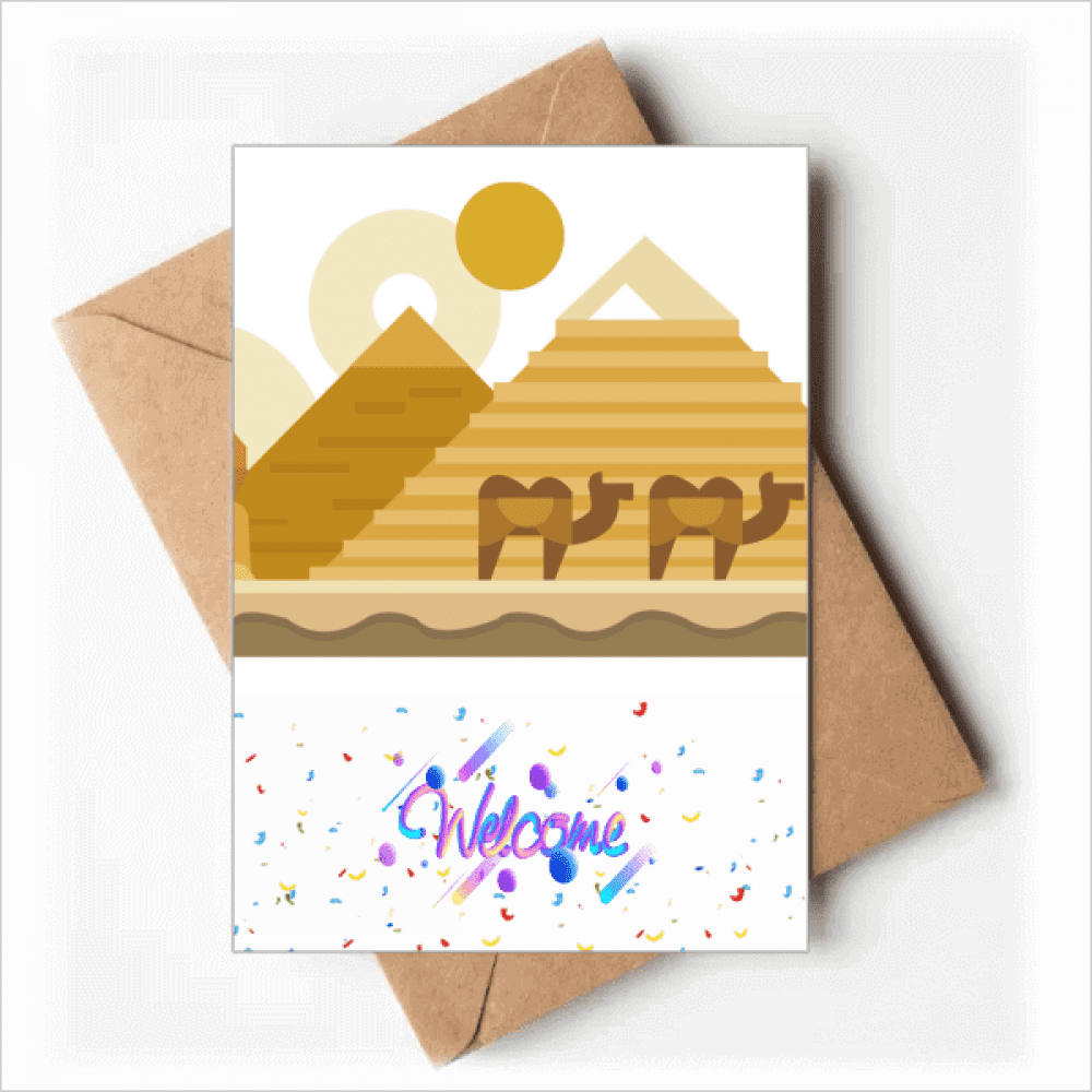 Egypt Yellow Green Sphinx Pyrads Camel Welcome Back Greeting Cards ...