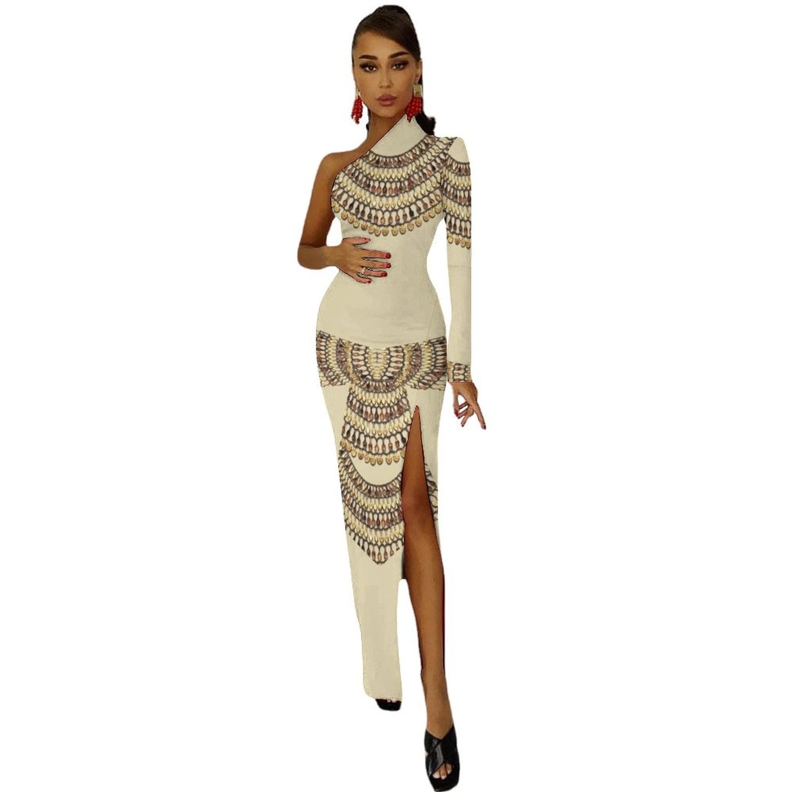 Egyptian Aline Dress Beige Half Dleeve Split Dress Woman clothing ...