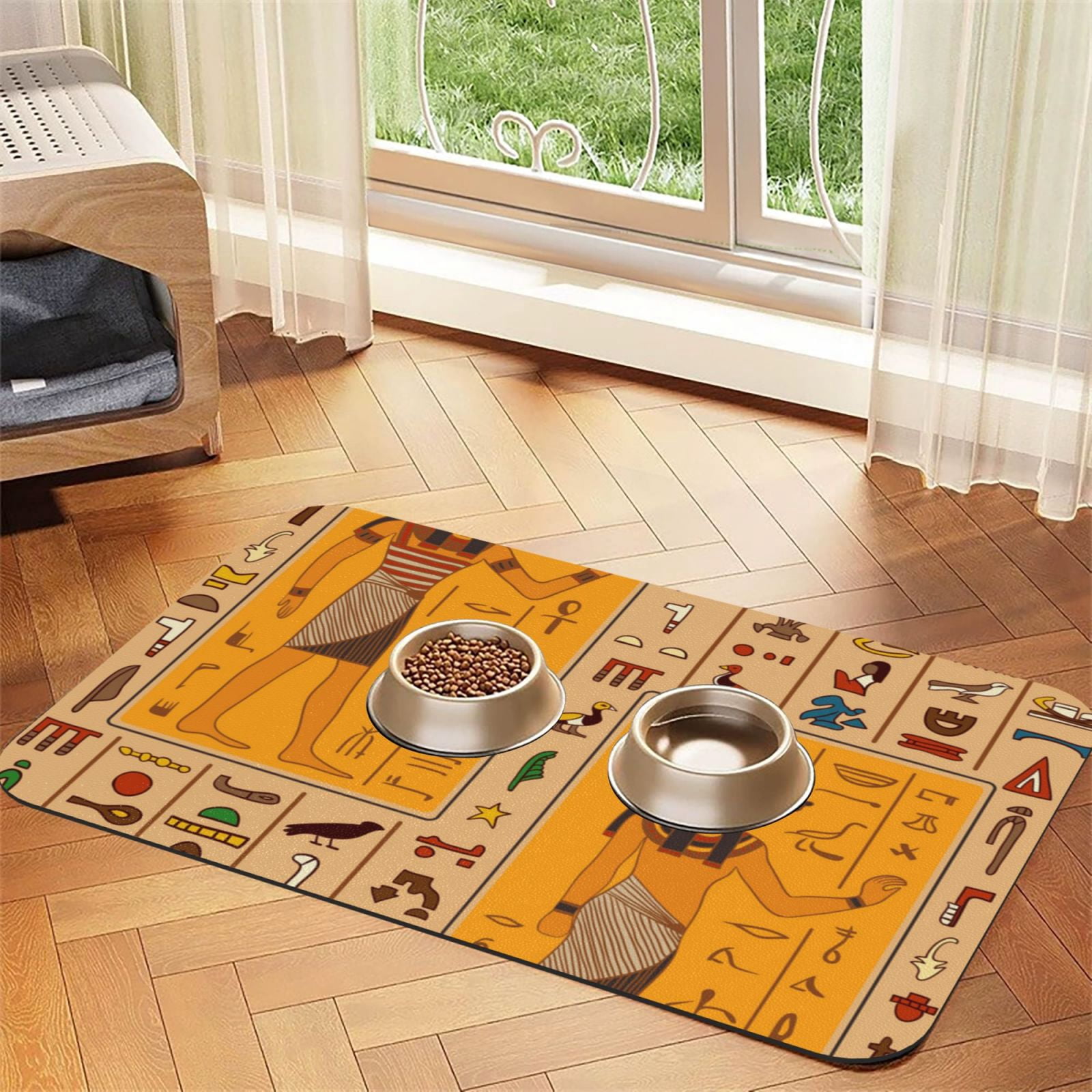Egyptian Ancient Hieroglyphs Absorbent PU Leather Pet Feeding Placemat ...