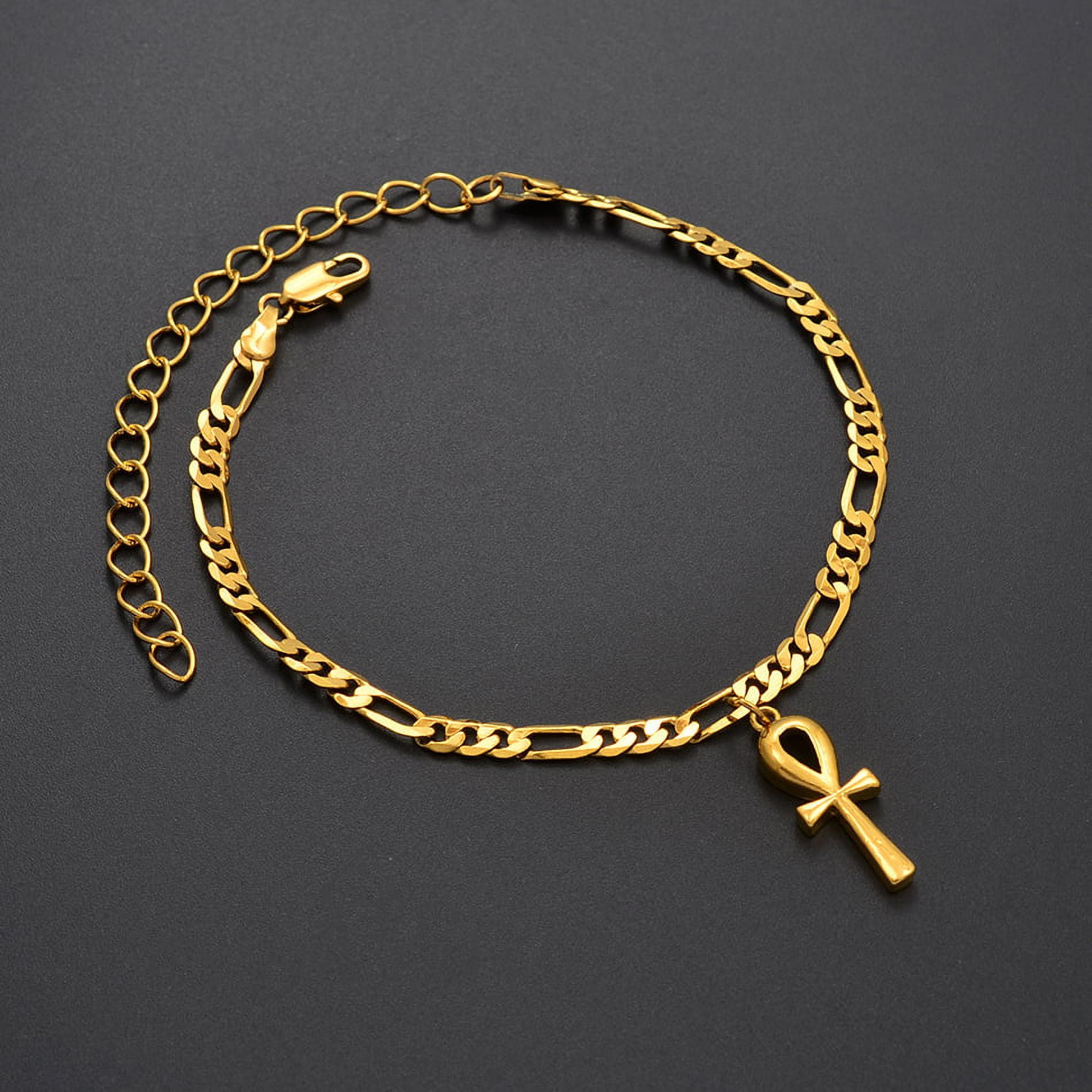 Egyptian Ankh Cross Anklet for Woman 14k Yellow Gold African Charms ...