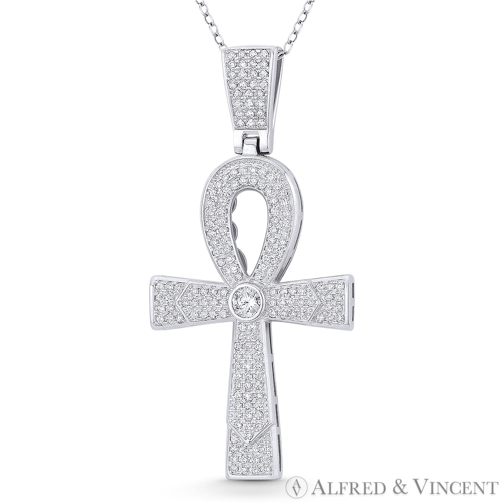 Egyptian Ankh Cross Key-of-Life Large Cubic Zirconia CZ Crystal Pave ...