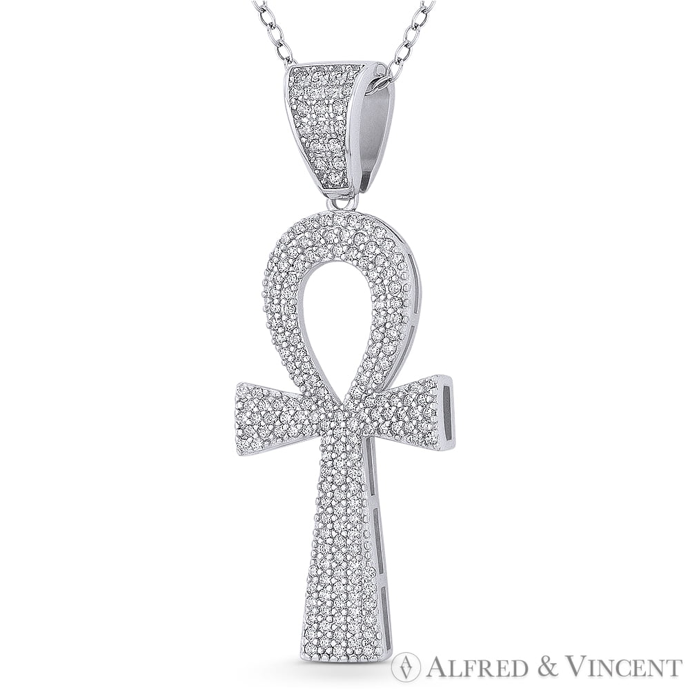 Egyptian Ankh Cross Key-of-Life Large Cubic Zirconia CZ Crystal Pave ...
