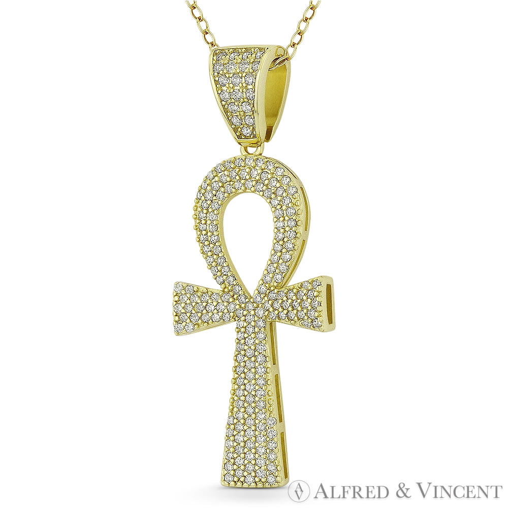 Egyptian Ankh Cross Key-of-Life Large Cubic Zirconia CZ Crystal Pave ...
