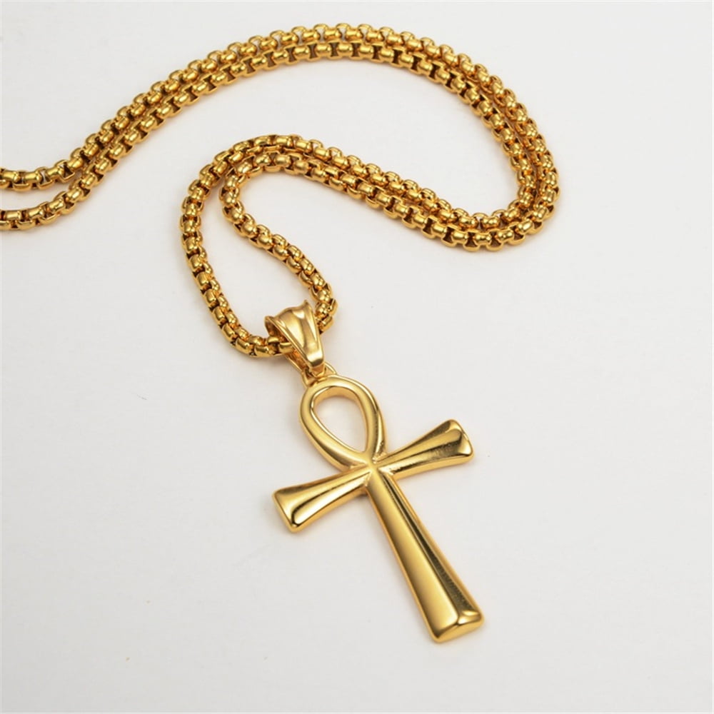 Egyptian Ankh Cross Necklaces Pendants 14K Yellow Gold Hieroglyphs ...