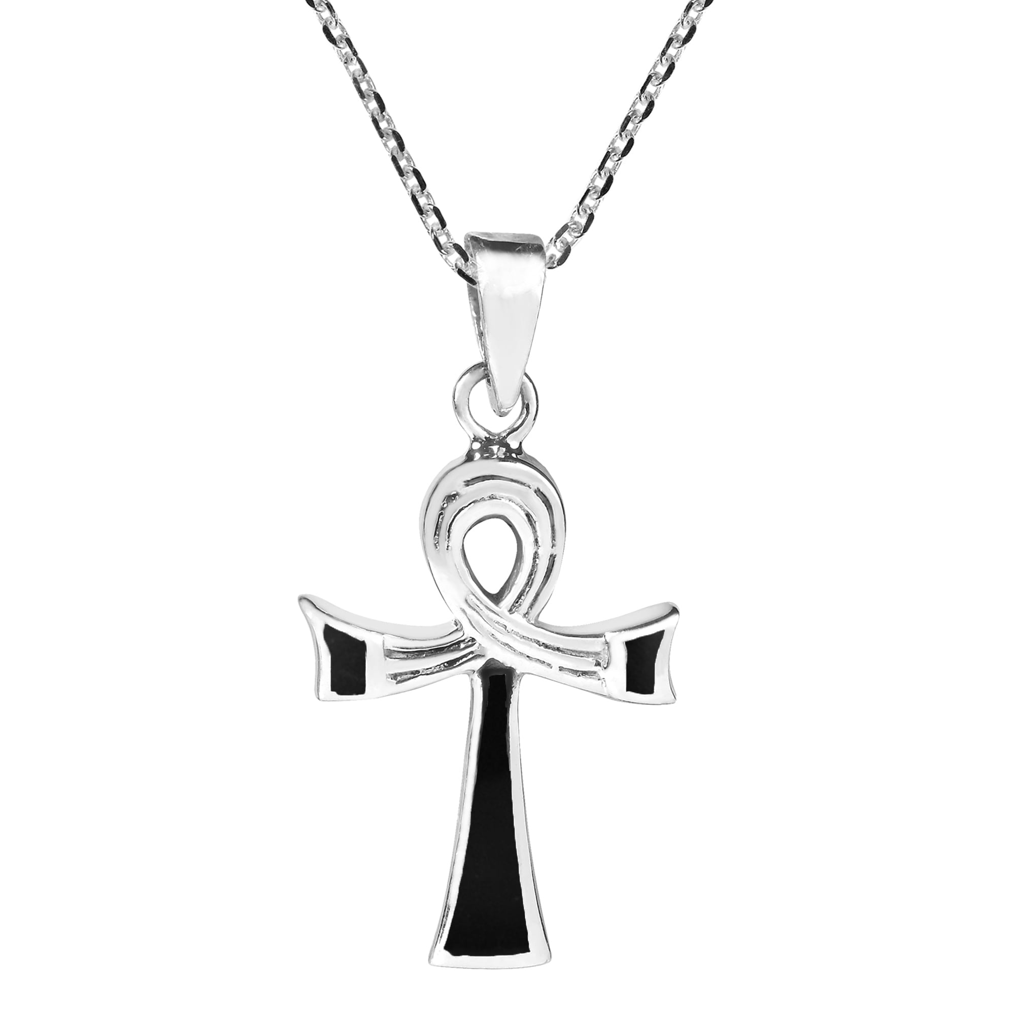 Egyptian Ankh Ribbon Knot Black Onyx Sterling Silver Necklace - Walmart.com