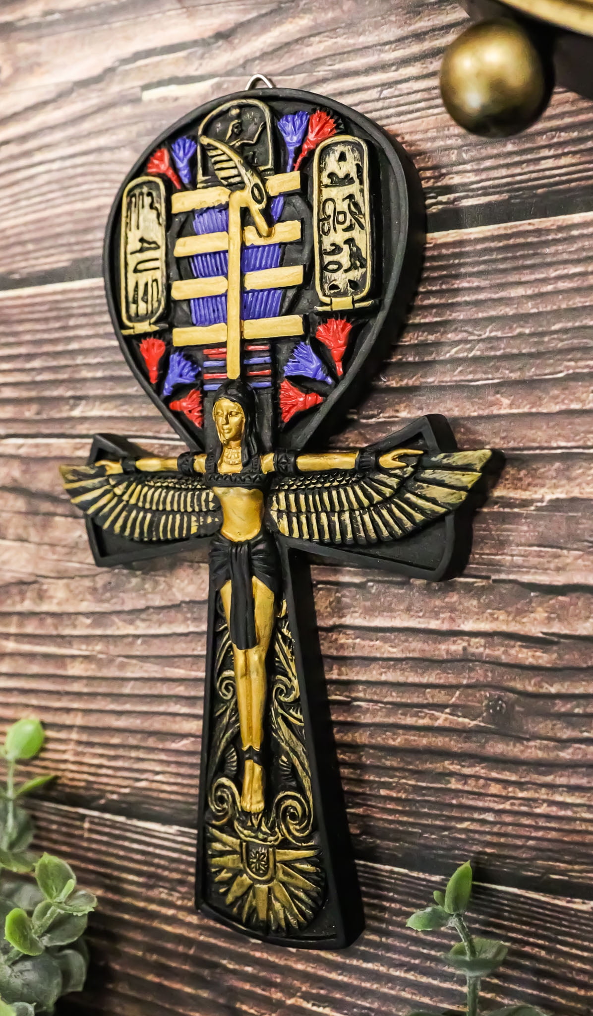 Egyptian Ankh of Isis Open Wings and Cartouche Hieroglyphs Wall Accent ...