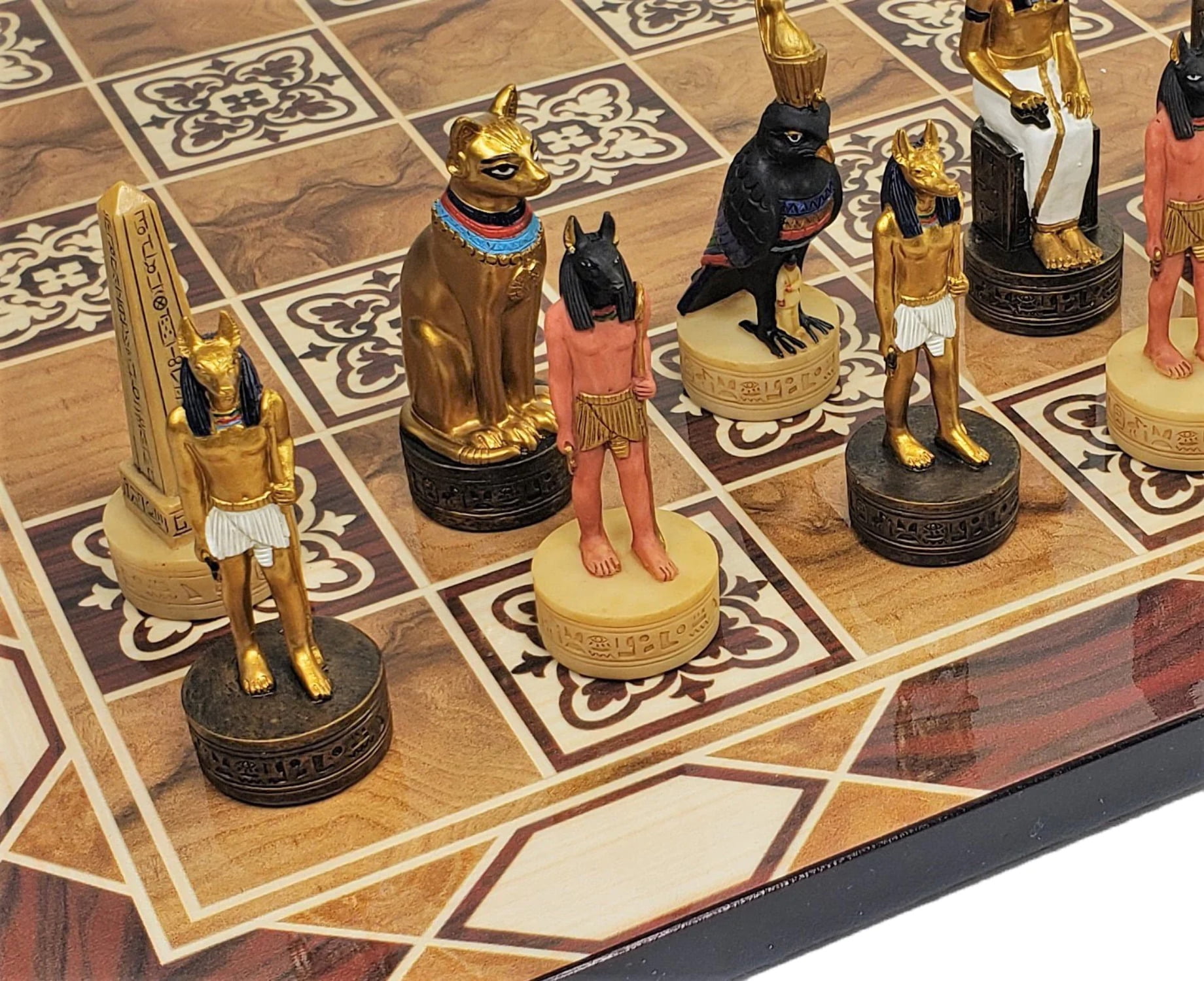 Egyptian Anubis Anubis Buff Gold Chess Men Set With 17" Burlwood Color ...