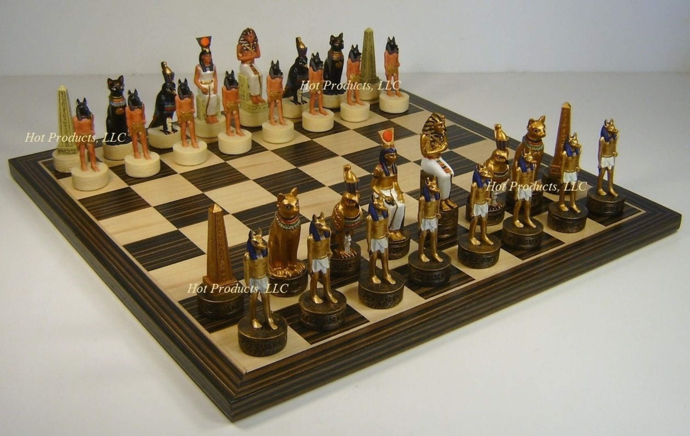 Egyptian Anubis Chess Set W/ Ebony Black Maple 14" Wood Board egypt ...