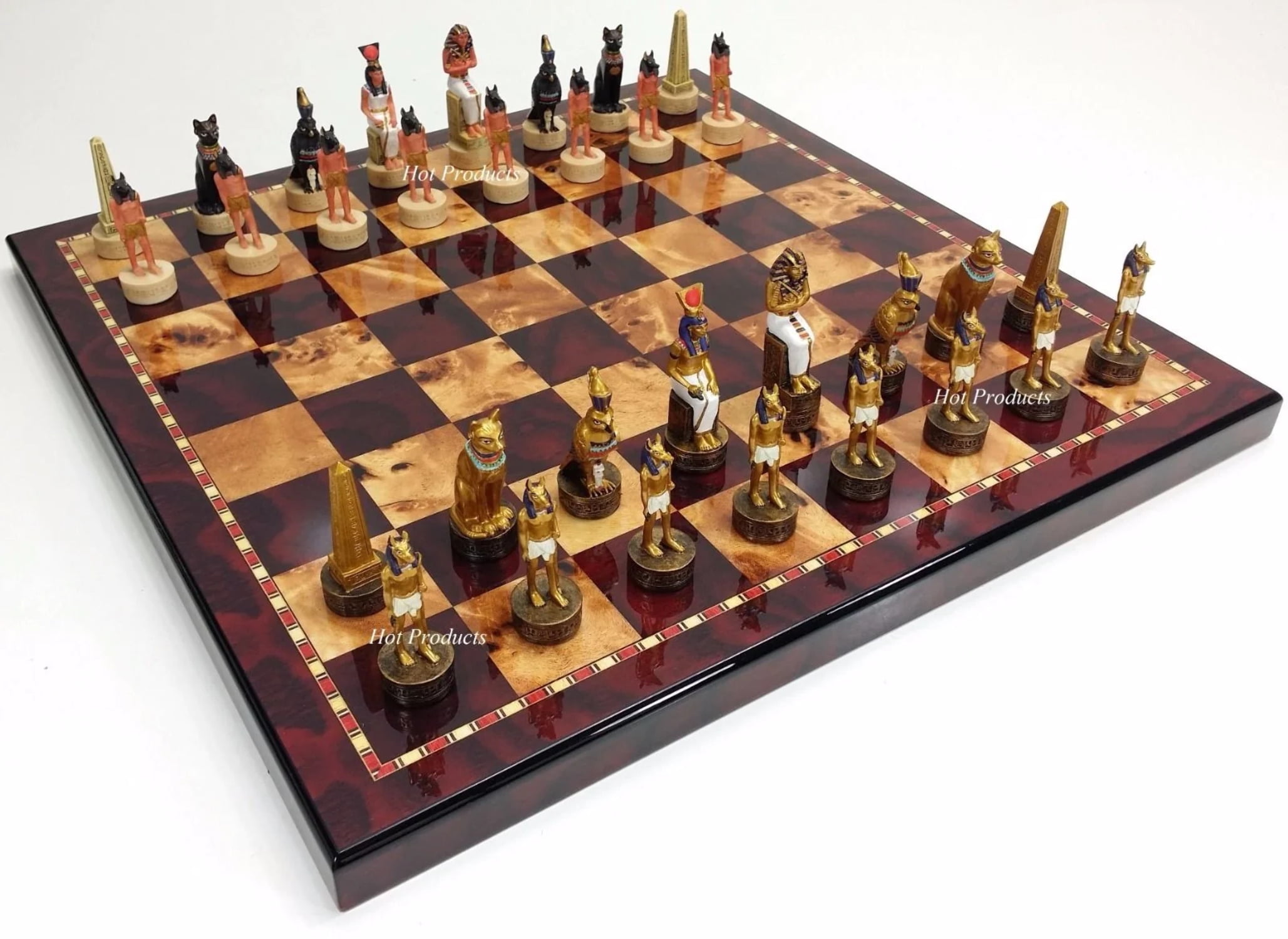 Egyptian Anubis Chess Set With 18" Cherry Burlwood Color Board Egypt ...