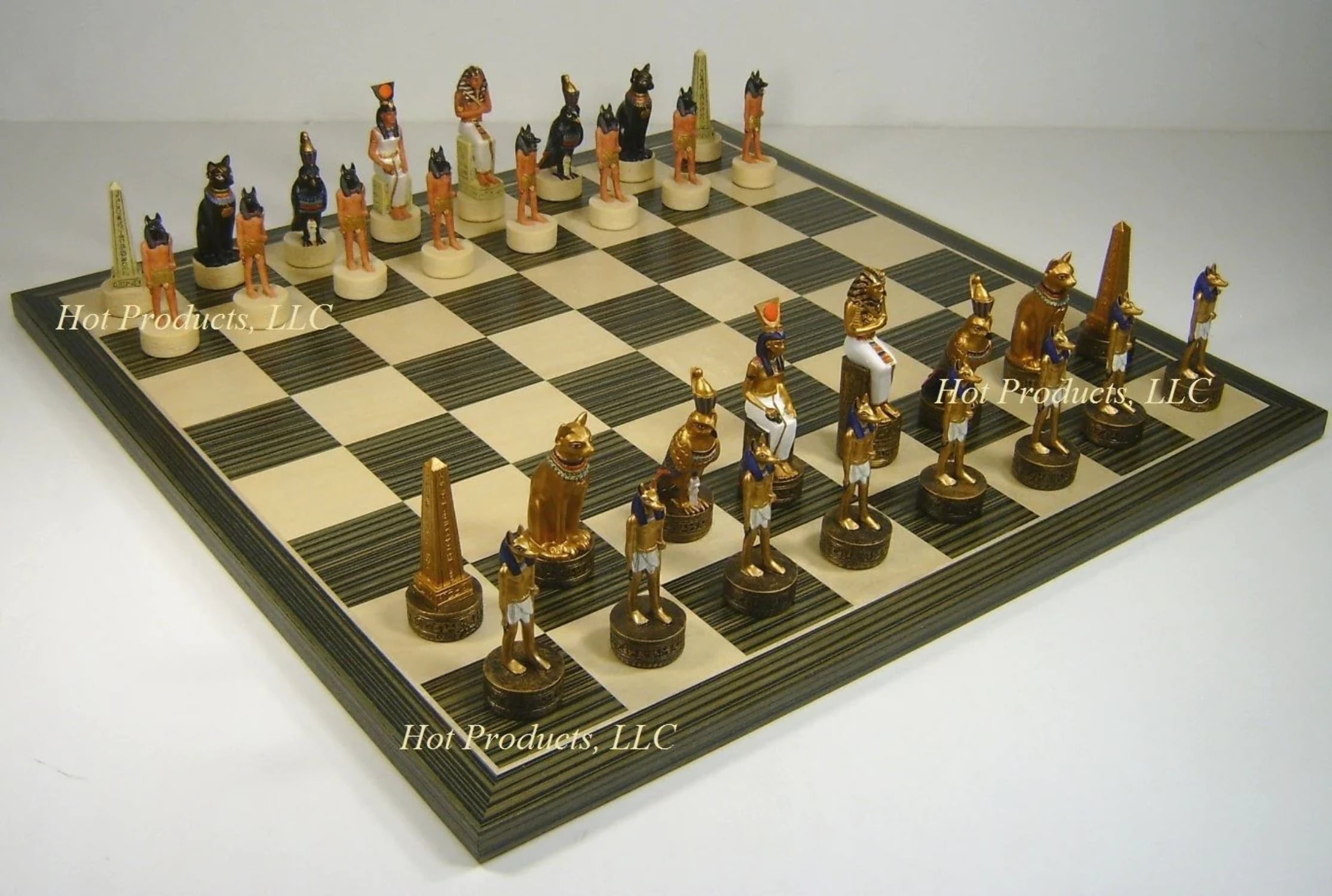 Egyptian Anubis Gold Buff Chess Set W/ 17" Ebony Maple Wood Board Egypt ...