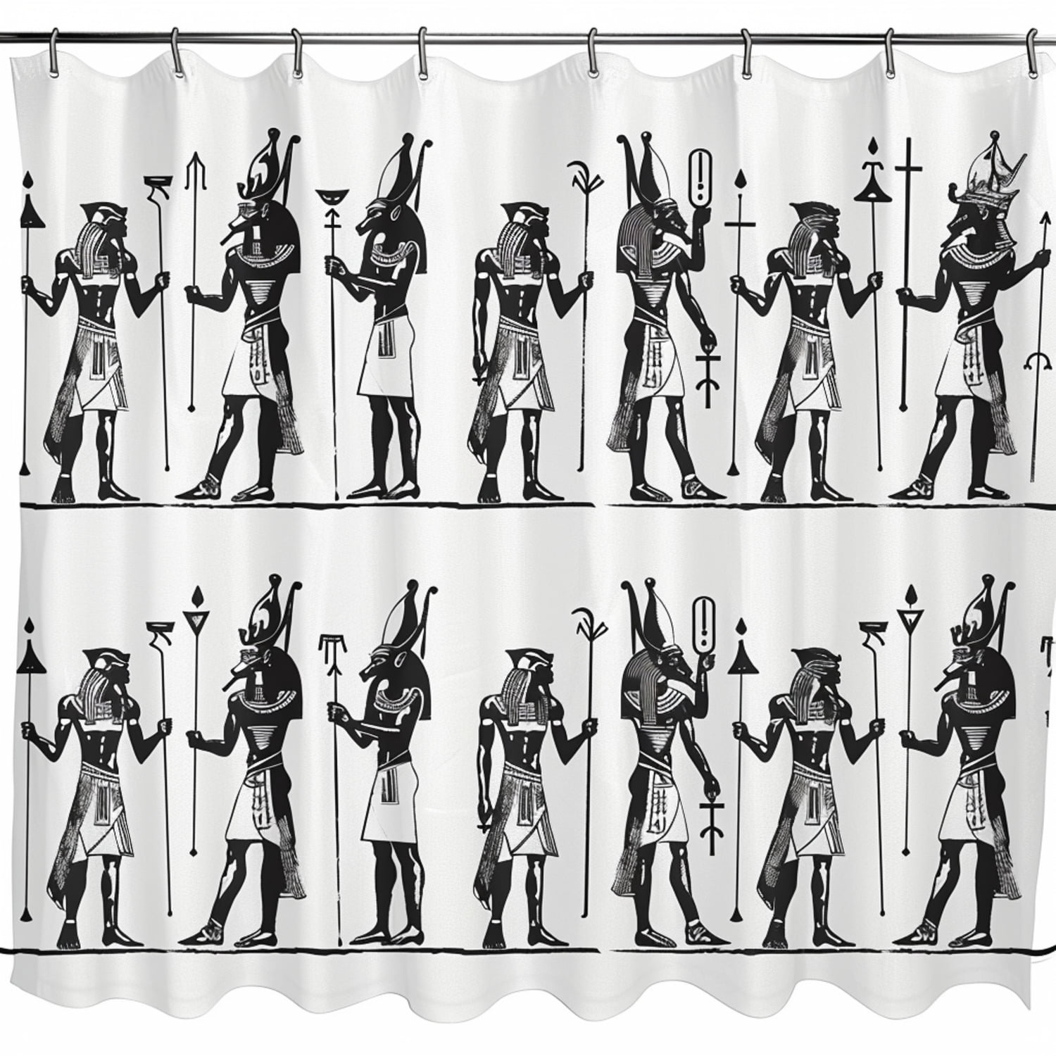Egyptian Anubis Theme Shower Curtain with Intricate Black and White ...