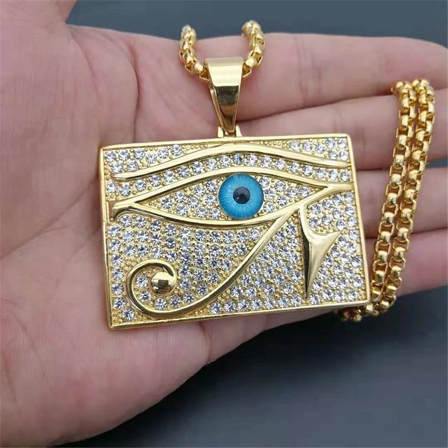 Egyptian Big Eye of Horus Pendant Necklace 14K Yellow Gold Iced Out ...