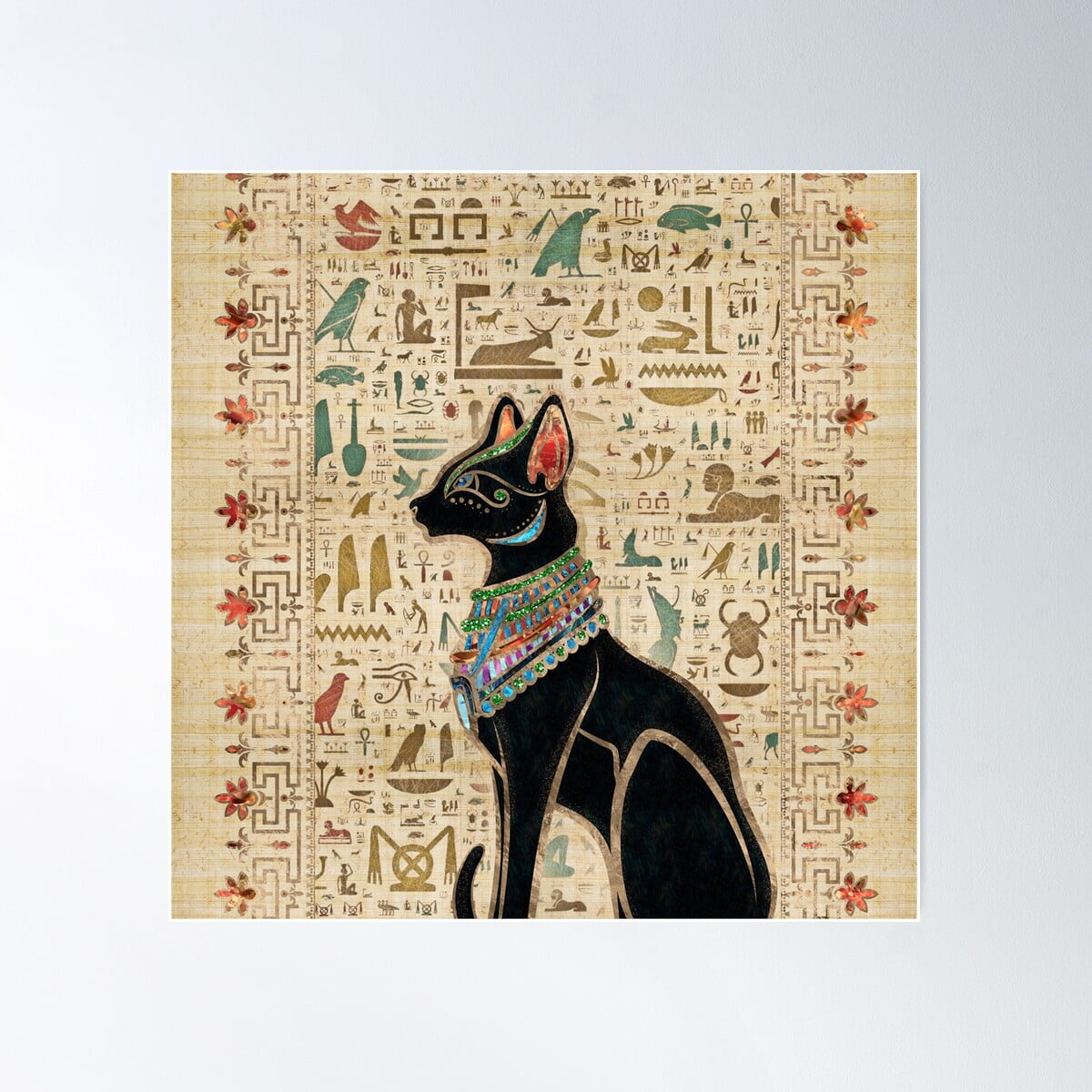 Egyptian Cat - Bastet On Papyrus Poster Wall Art, Modern Wall Decor For ...