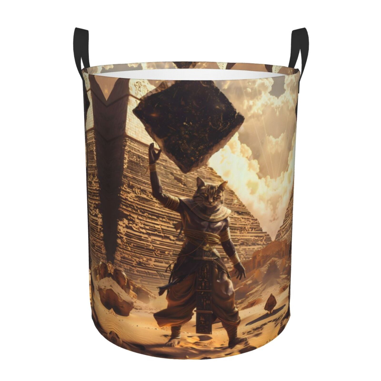 Egyptian Cat Pharaoh Magic Laundry Basket with Handles - Freestanding ...