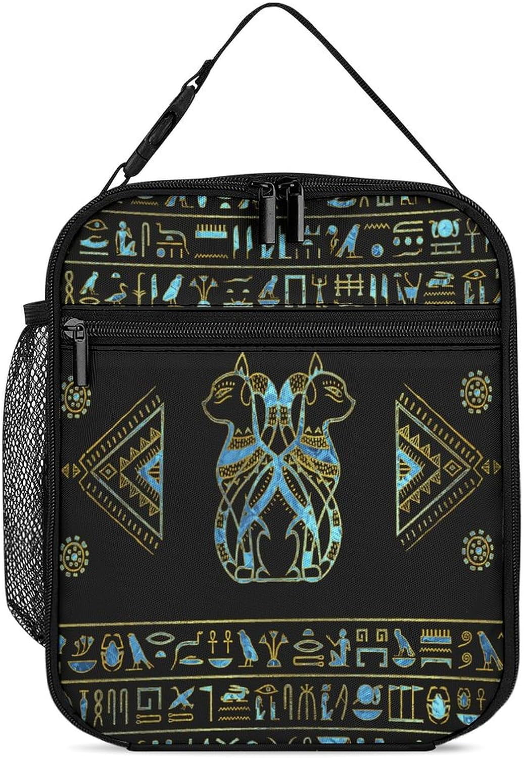 Egyptian Cats Hieroglyphs Gold Blue Lunch Box for Men & Women Durable ...
