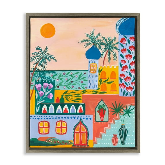 Egyptian City Architecture Brown Framed Floater Canvas Wall Art, design ...