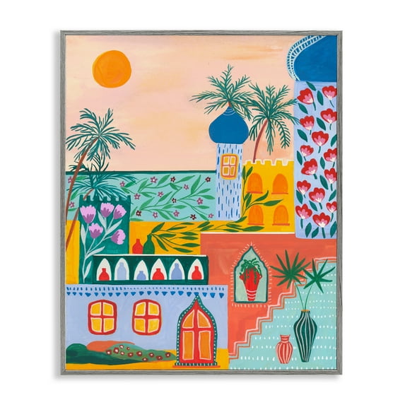 Egyptian City Architecture Gray Framed Giclee Art, design by Nabeela ...