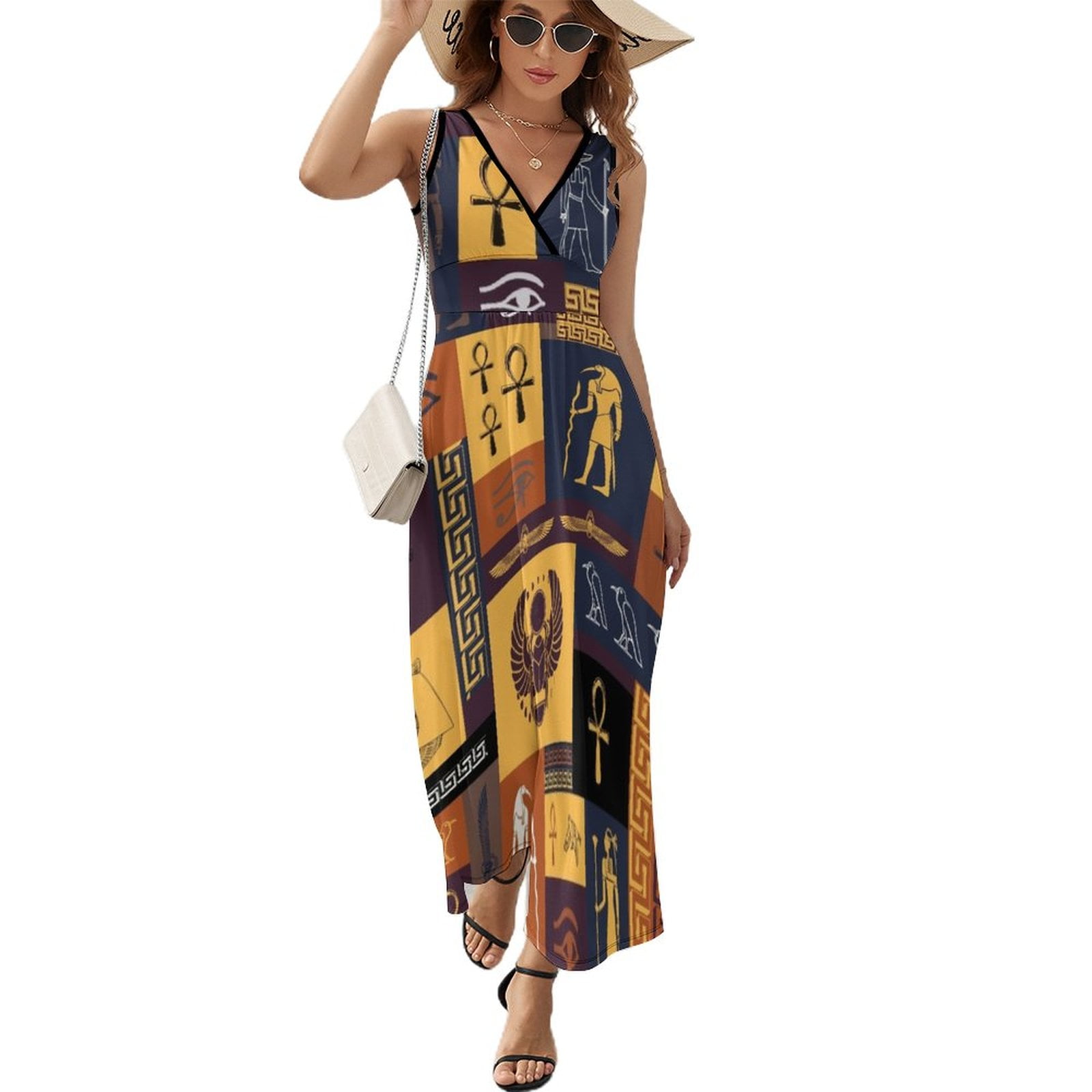 Egyptian Collage Sleeveless Dress dress party evening elegant luxury celebrity clothes for woman ...