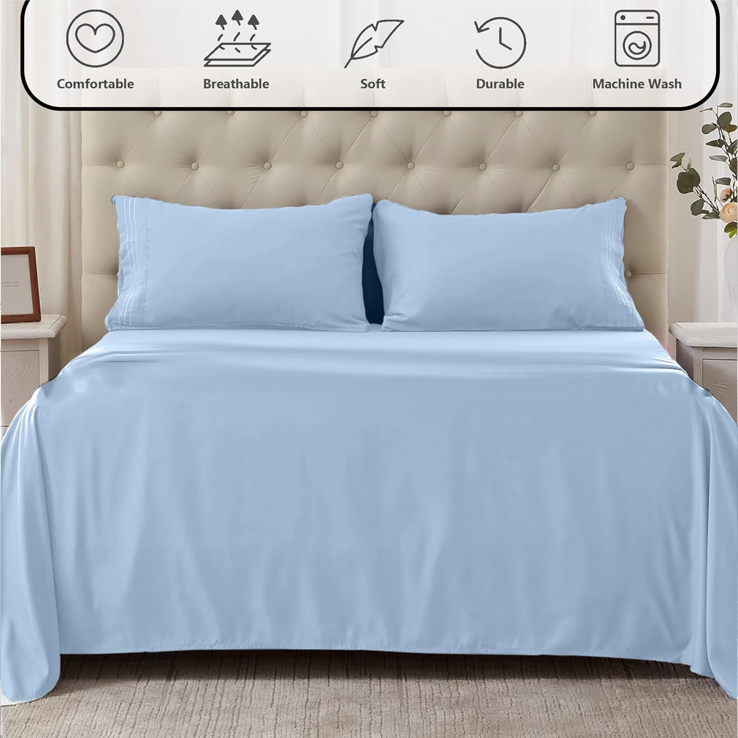 Egyptian Cotton Twin Sheet Set 1000 Thread Count, 12 Inch Deep Pocket ...