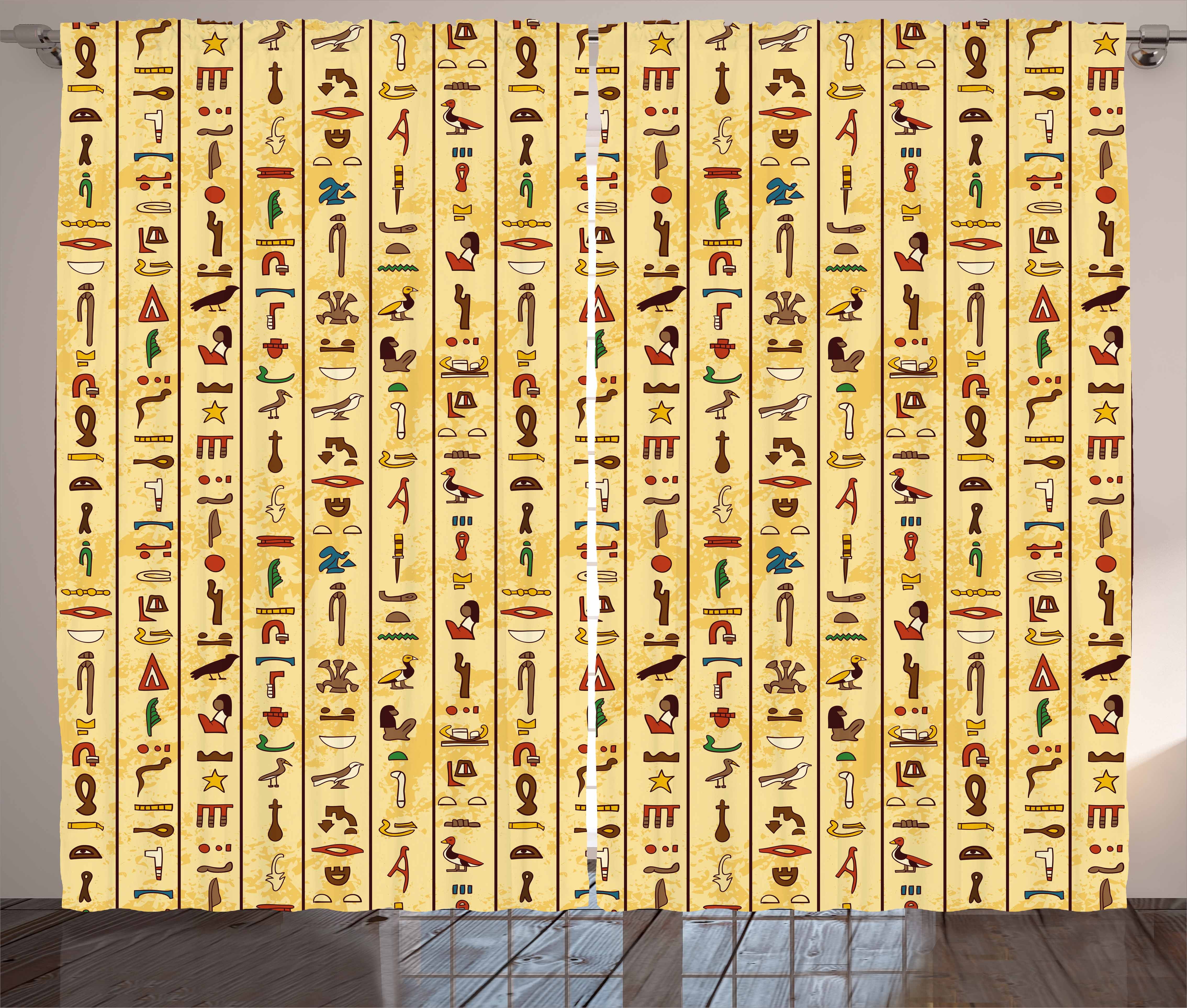 Ambesonne Egyptian Curtains 2 Panel Set, Colorful Papyrus, 108" x 96 ...