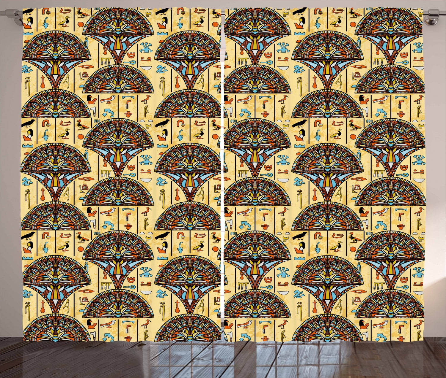 Ambesonne Egyptian Curtains 2 Panel Set, Folkloric Ornaments, 108" x 63 ...