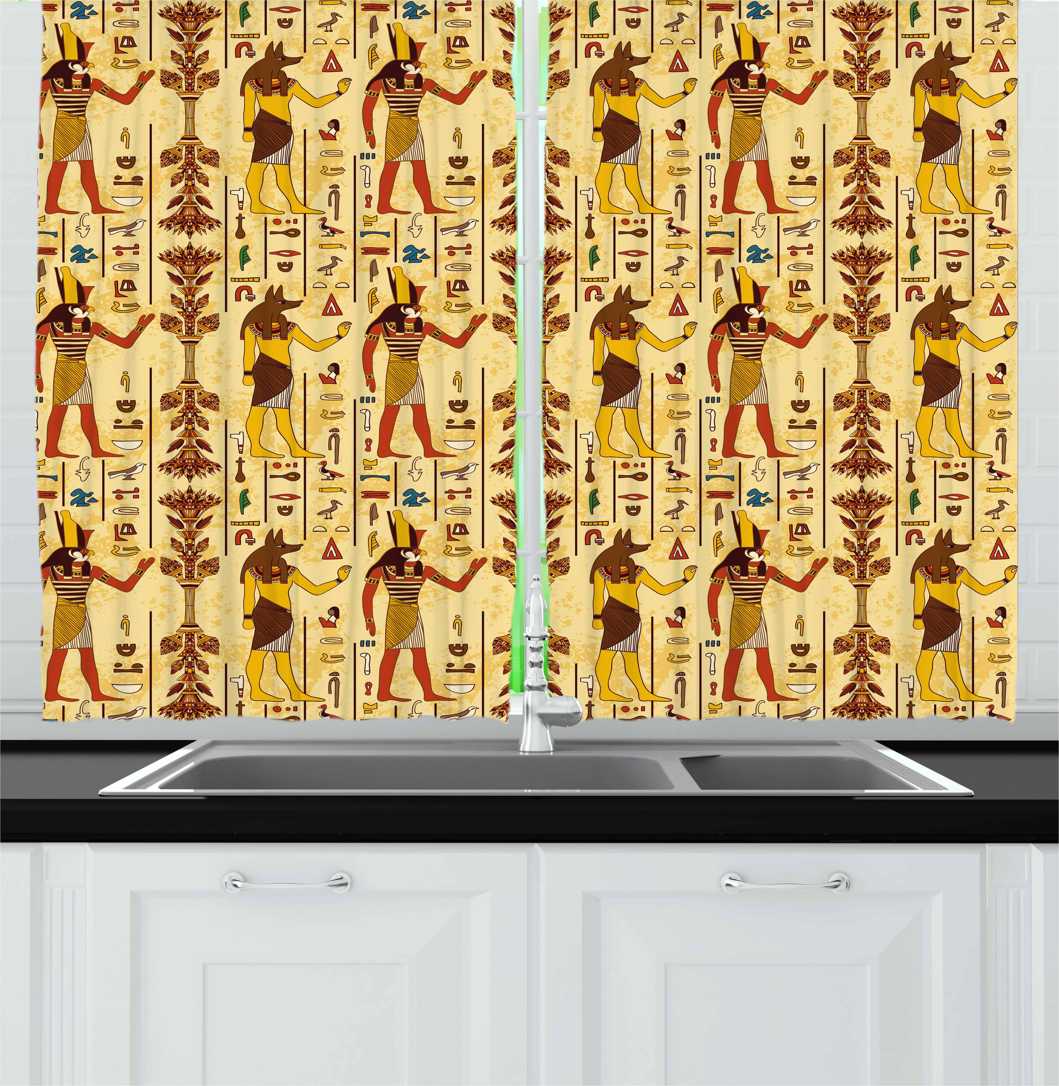 Egyptian Curtains 2 Panels Set, Grunge Aged Paper Style Backdrop with ...