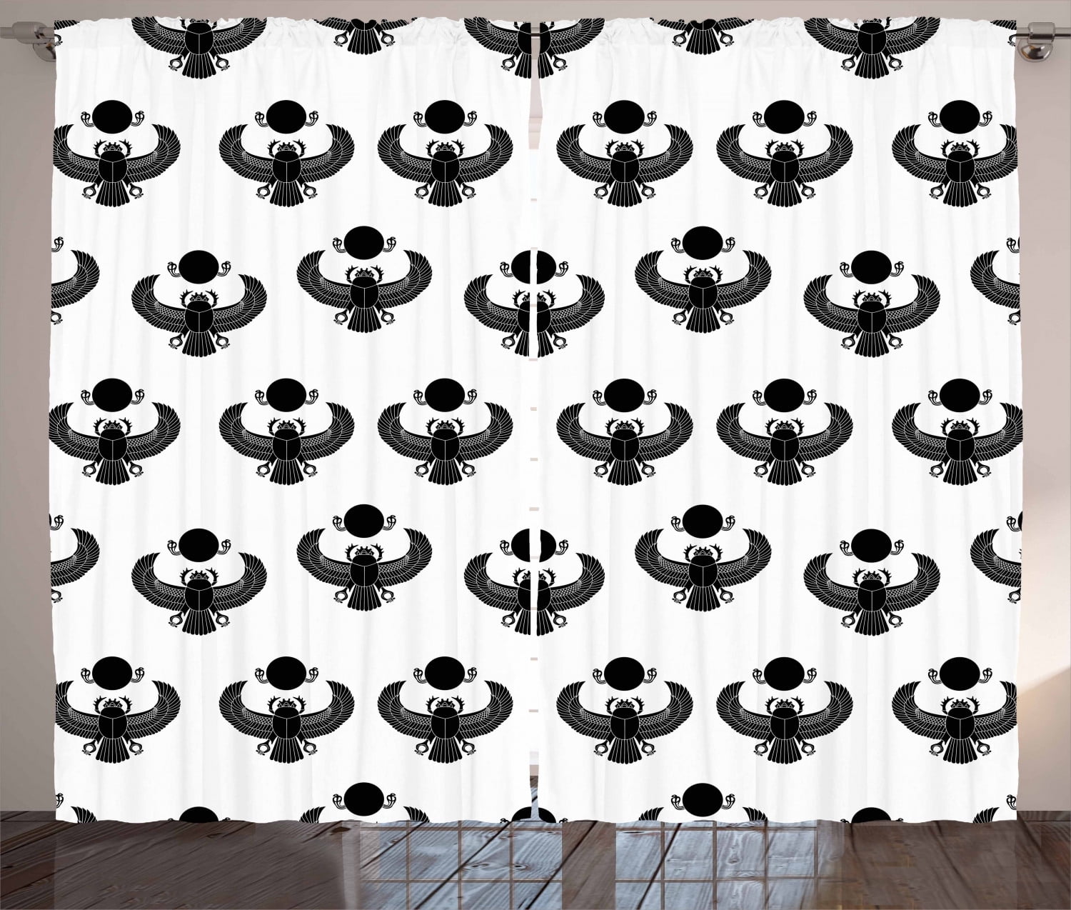 Ambesonne Egyptian Curtains 2 Panel Set, Beetle Bug, 108" x 63", Black ...