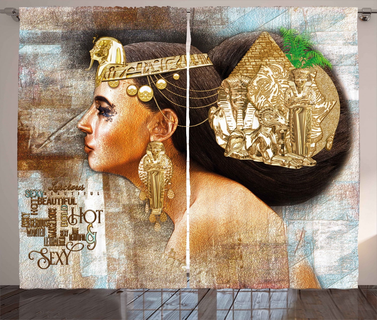 Ambesonne Egyptian Curtains 2 Panel Set, Queen Cleopatra, 108" x 108 ...
