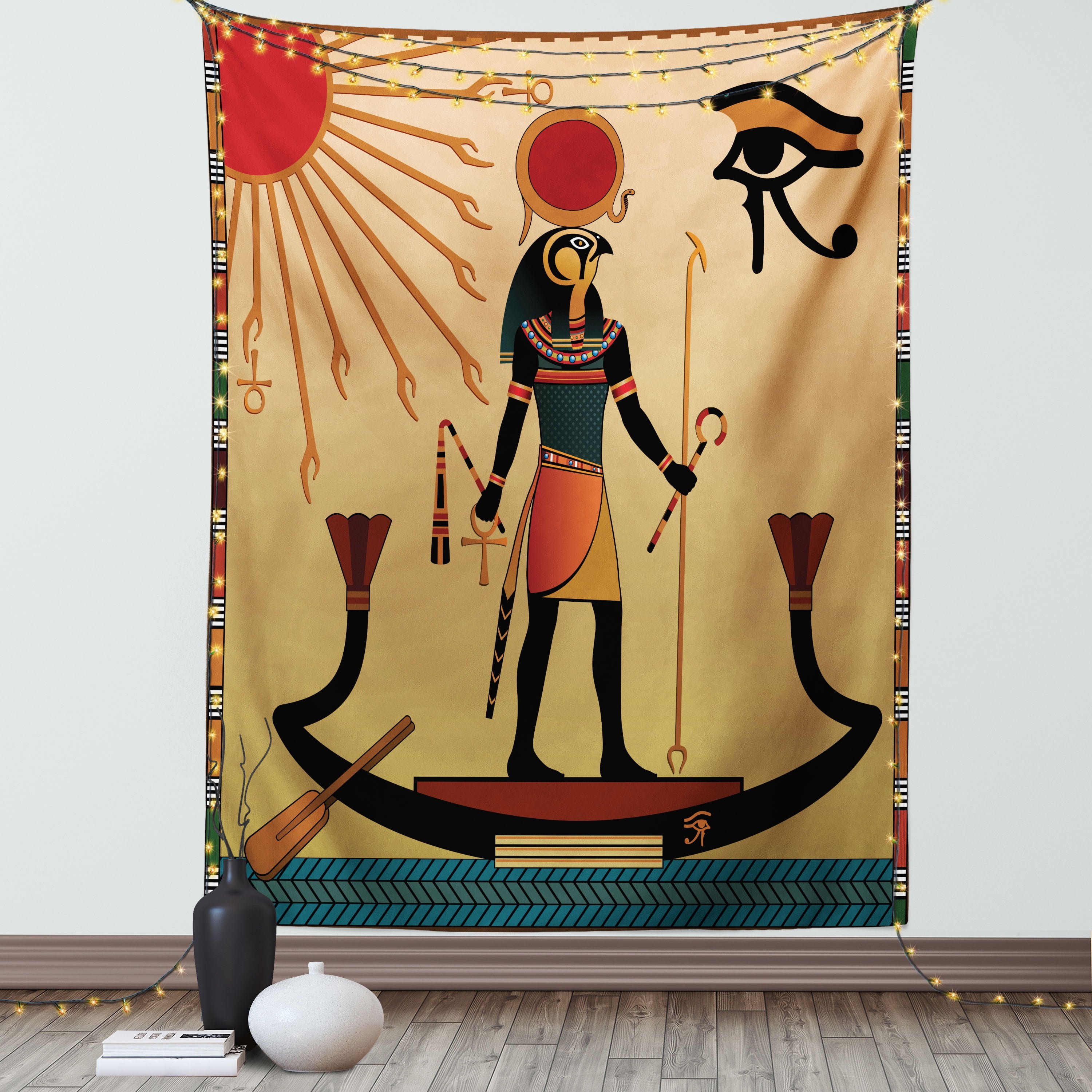 Egyptian Decor Wall Hanging Tapestry, Illustration Of Ancient God Sun ...
