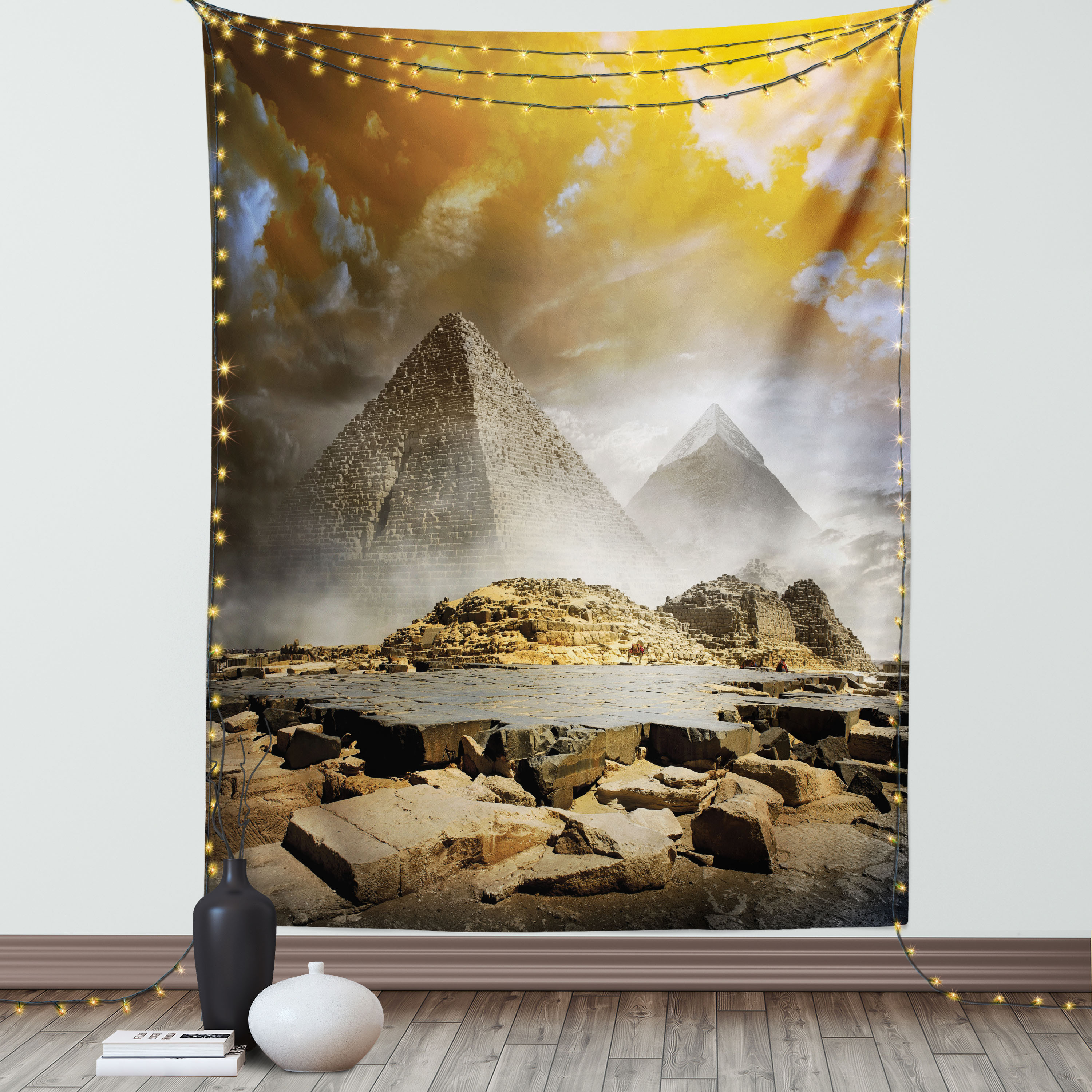 Egyptian Decor Wall Hanging Tapestry, Storm Clouds over Pyramids ...