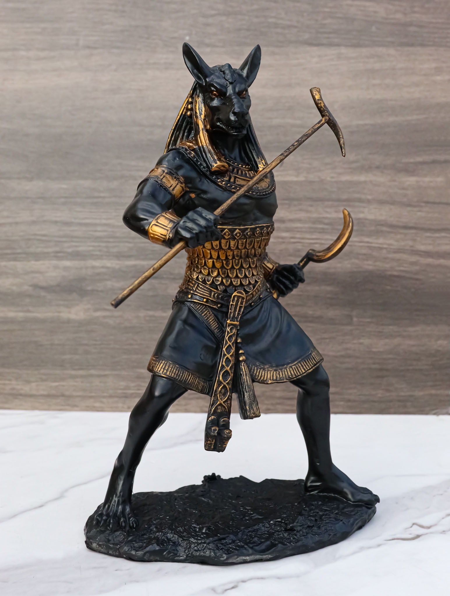 Egyptian Deity Seth Holding Khopesh Sickle Blade And Was Scepter Statue ...