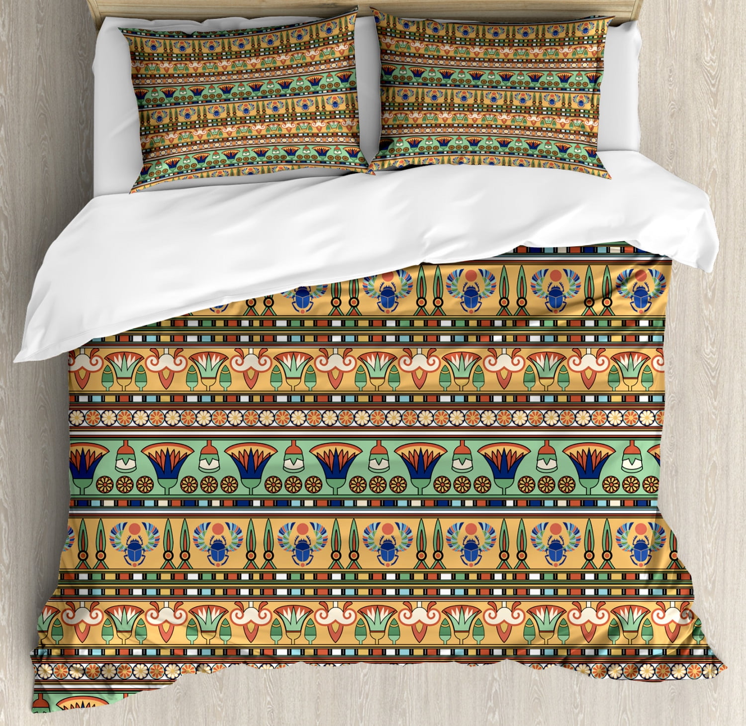 Egyptian Duvet Cover Set King Size, Ethnic Motifs Pattern with Lily ...
