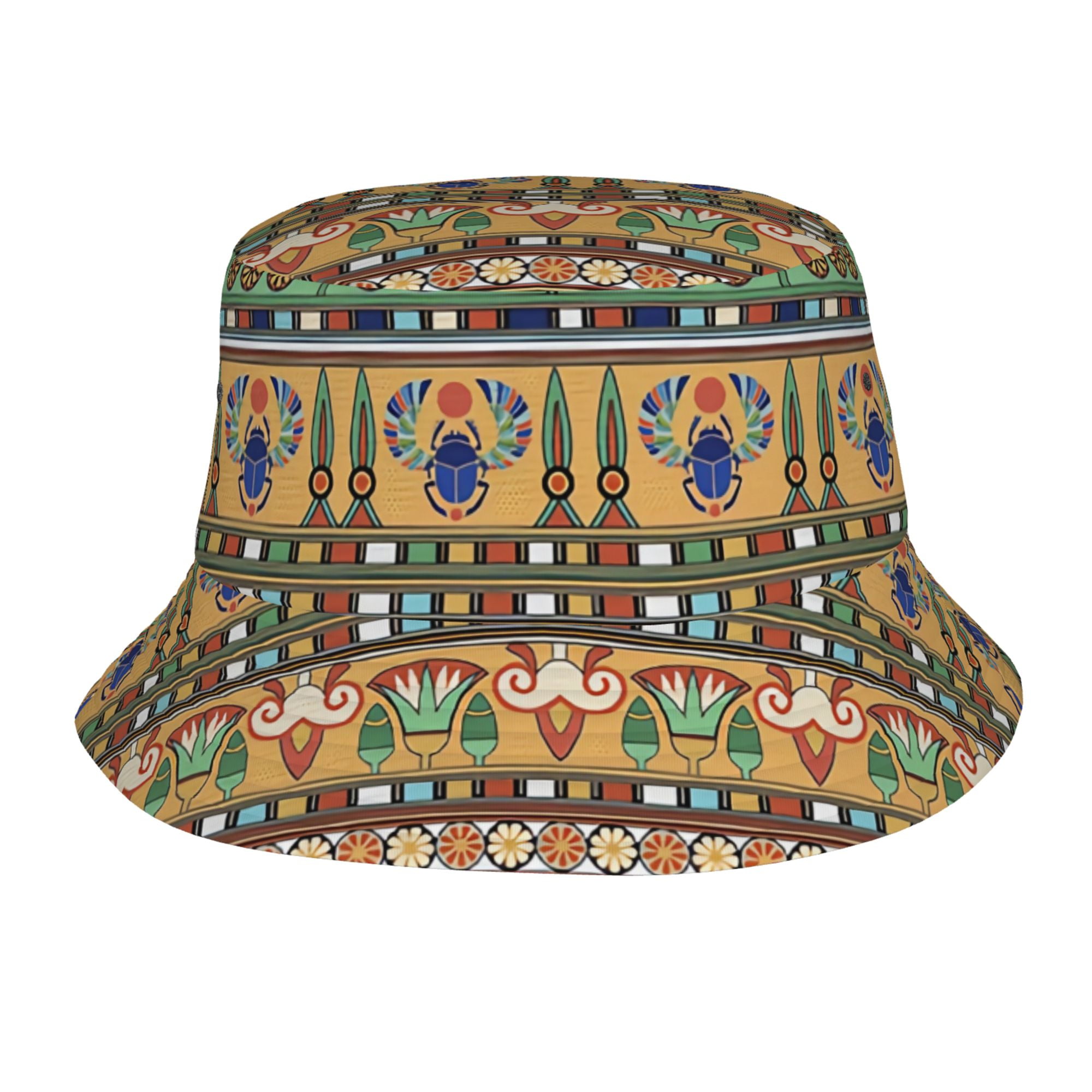 Egyptian Ethnic Motifs Flower Scarab Figures Bucket Hat,Packable ...