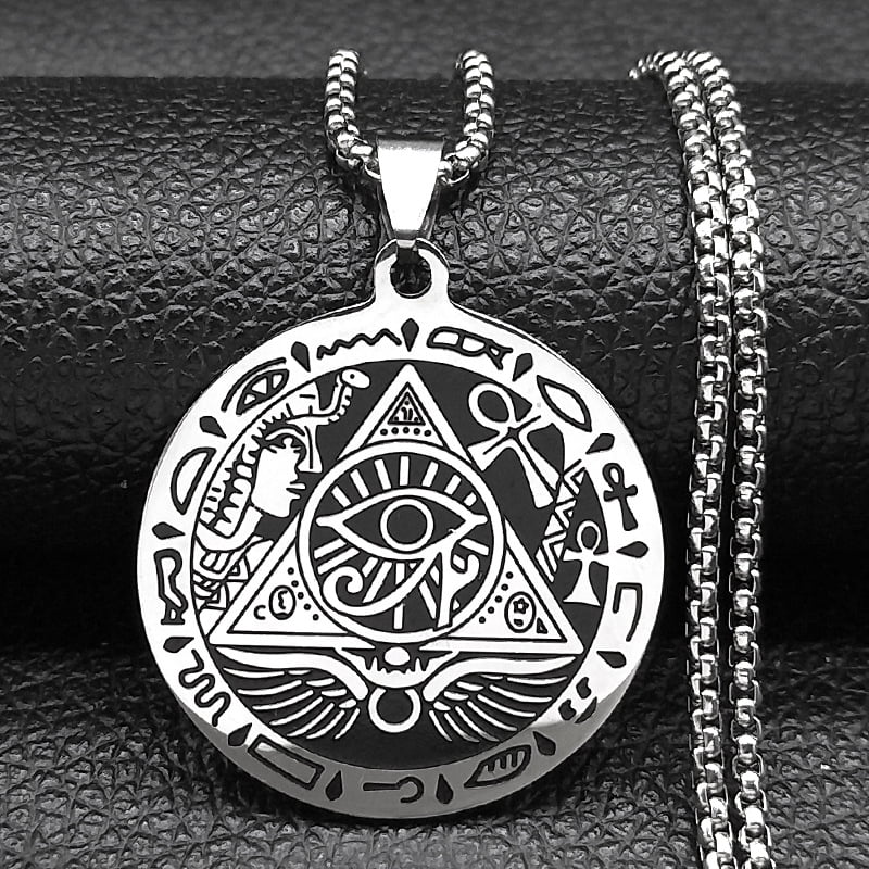 Egyptian Eye of Horus Amulet Medal Pendant Necklace for Women Men 14K ...