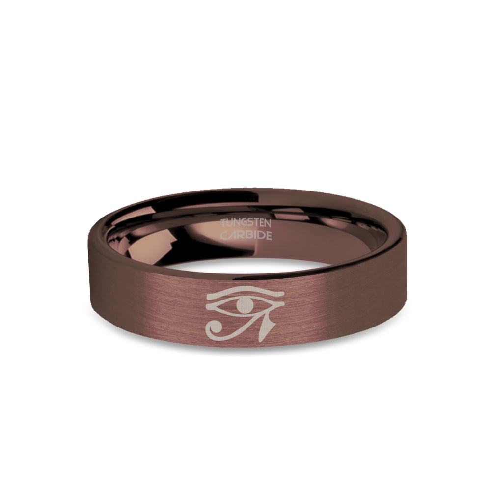 Egyptian Eye of Horus Engraved Rustic Brown Brushed Tungsten Ring, 6mm ...