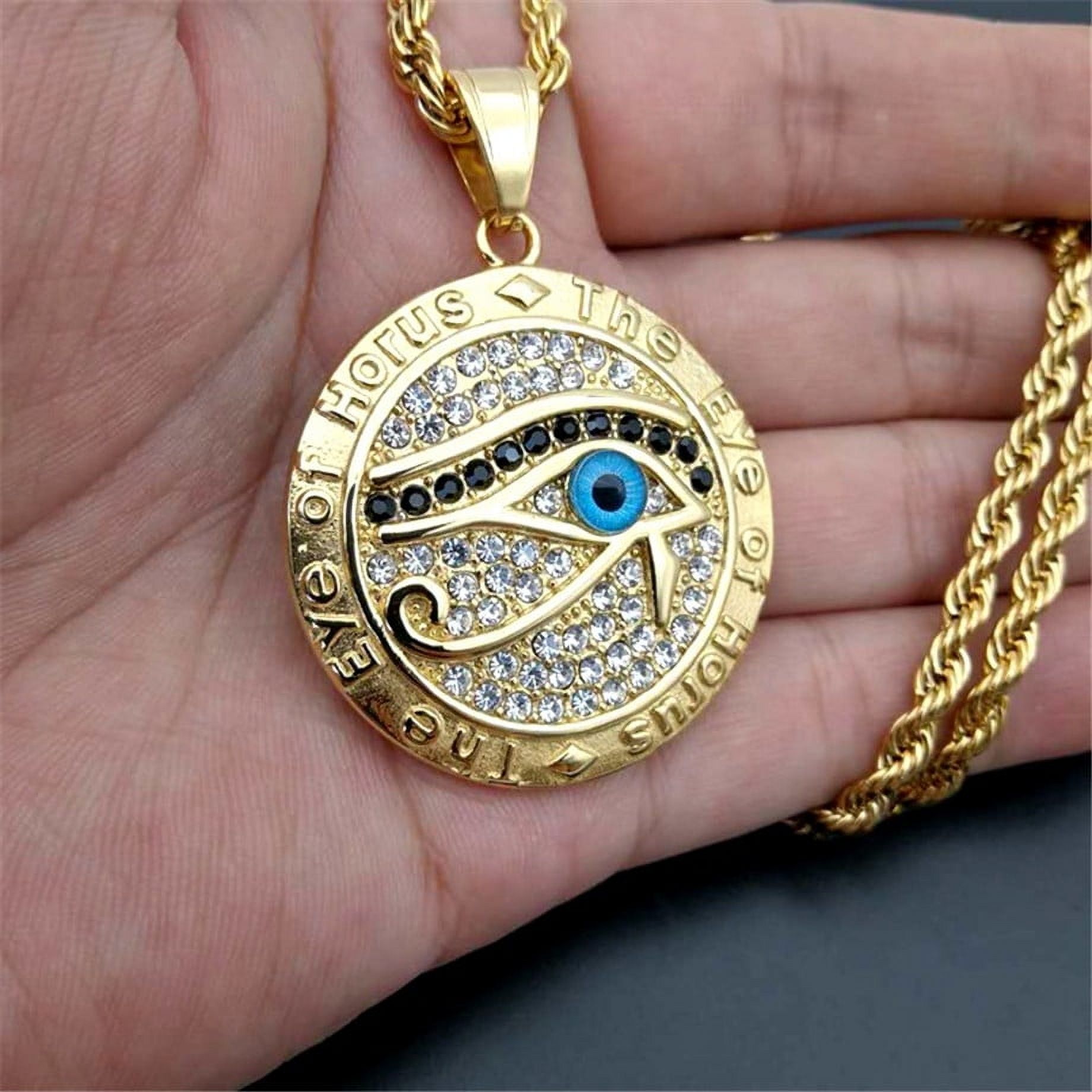 Egyptian Eye of Horus Necklace Pendant & Chain For Men Women 14K Yellow ...