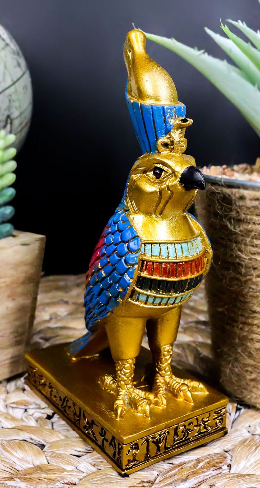 Egyptian God Horus Falcon Bird With Pschent Crown On Royal Pedestal ...