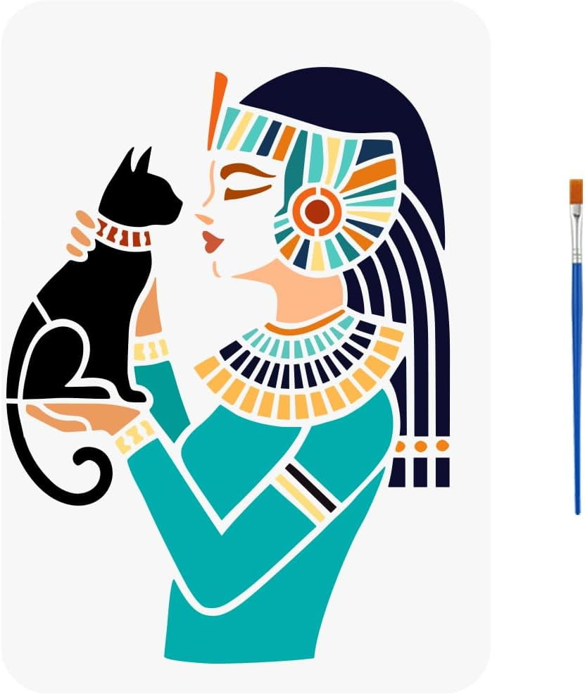Egyptian Goddess Stencil 11.7x8.3Inch Egypt Black Cat Stencils with a ...
