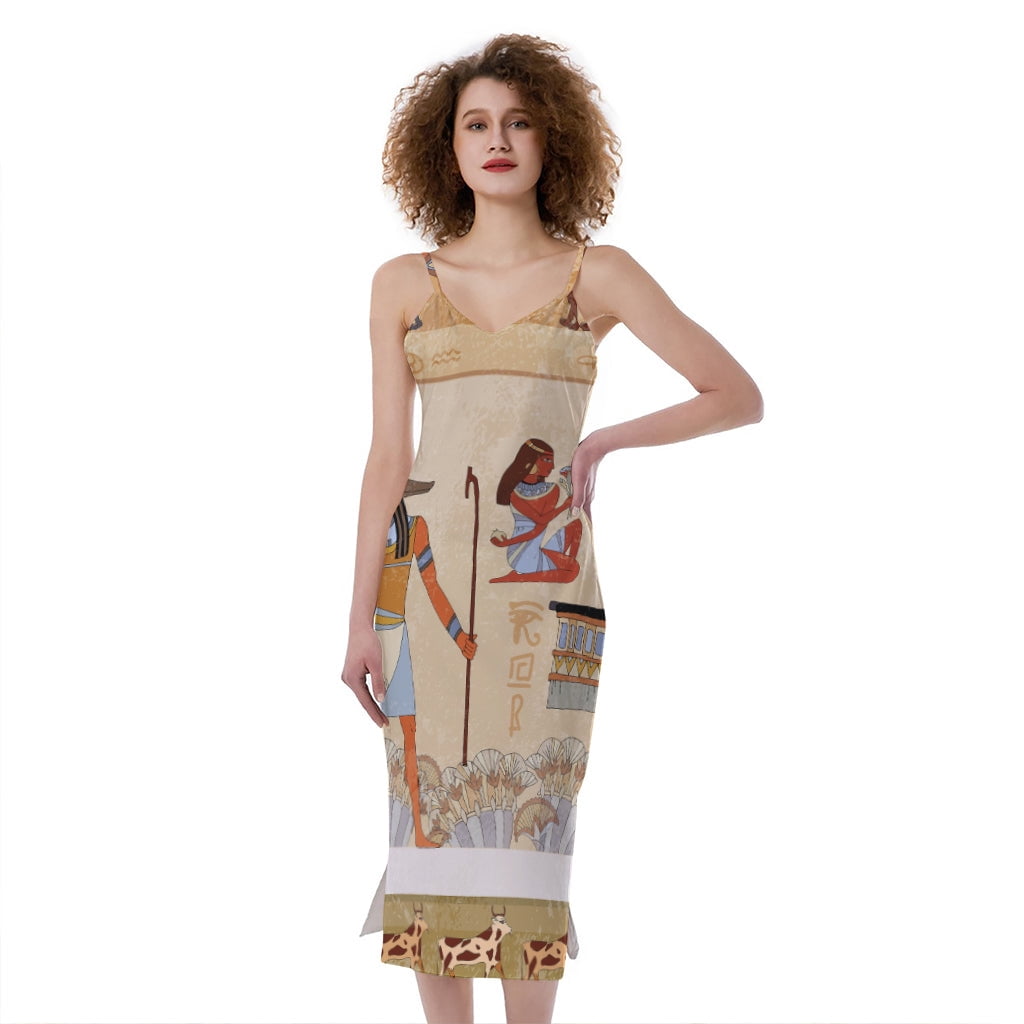 Egyptian Gods And Pharaohs Print Slim Fit Midi Cami Dress, Jesus ...