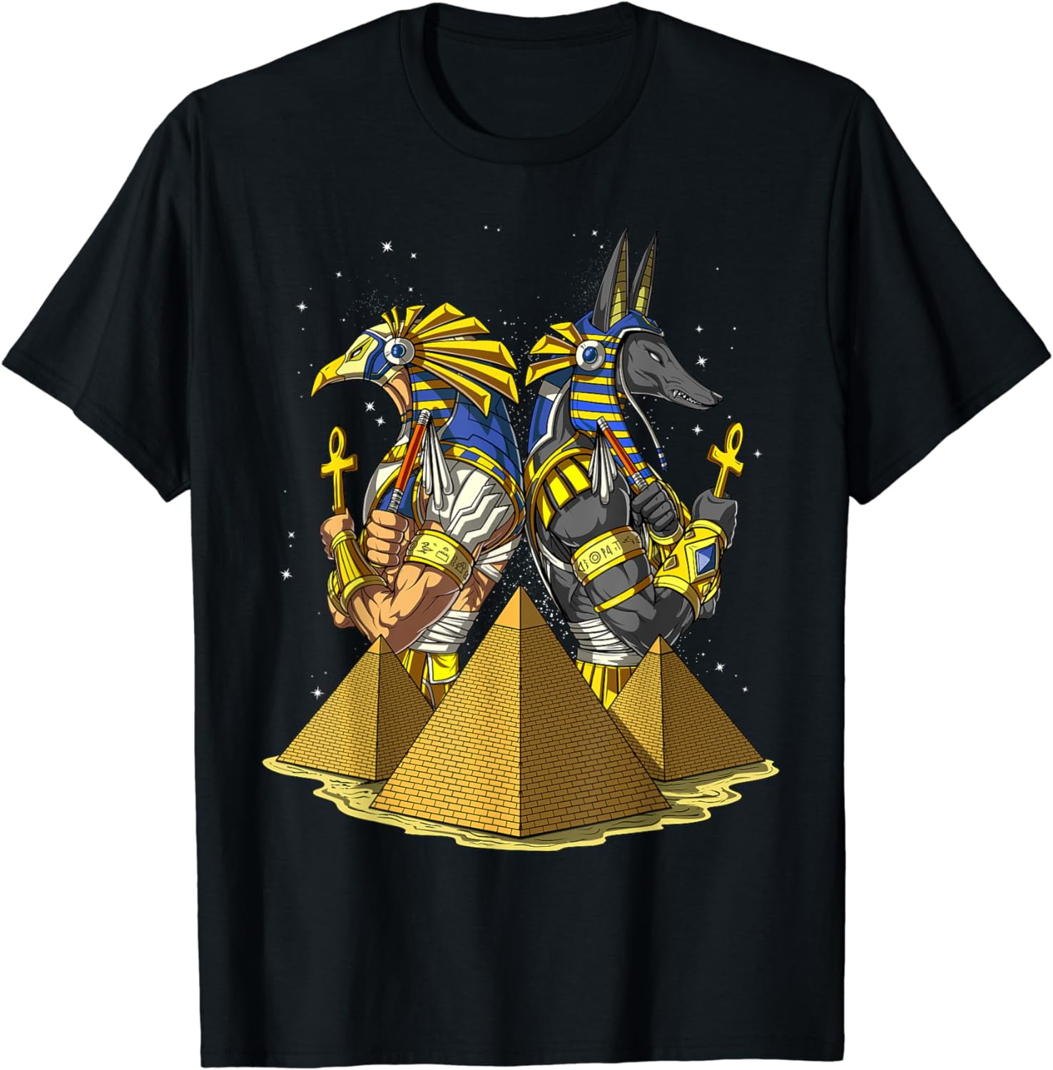 Egyptian Gods Anubis Ra Eye Of Horus Pyramids Ankh Mythology T-Shirt ...