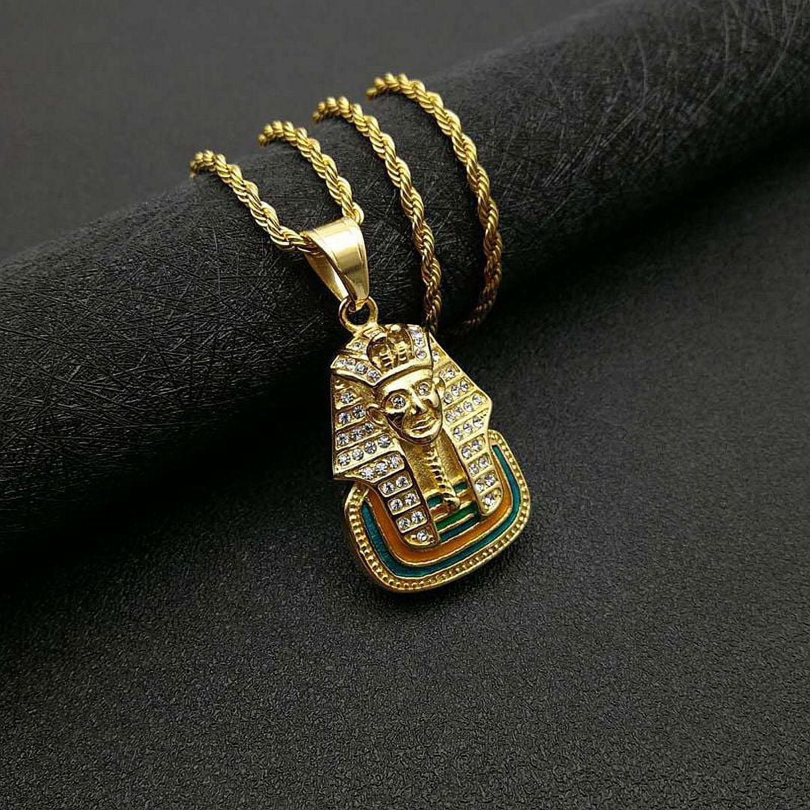 Egyptian Iced Out Bling Pharaoh 14K Yellow Gold Pendant Necklace Inlay ...