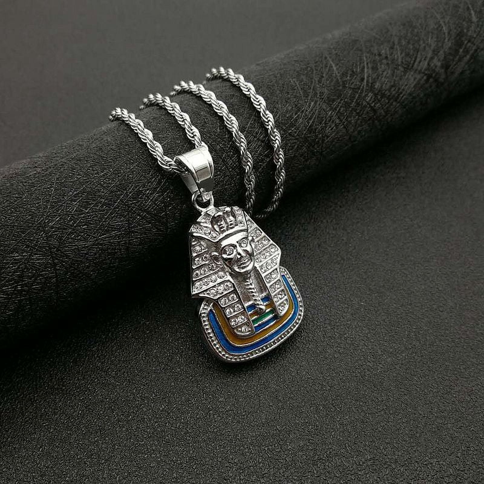 Egyptian Iced Out Bling Pharaoh 14K Yellow Gold Pendant Necklace Inlay ...