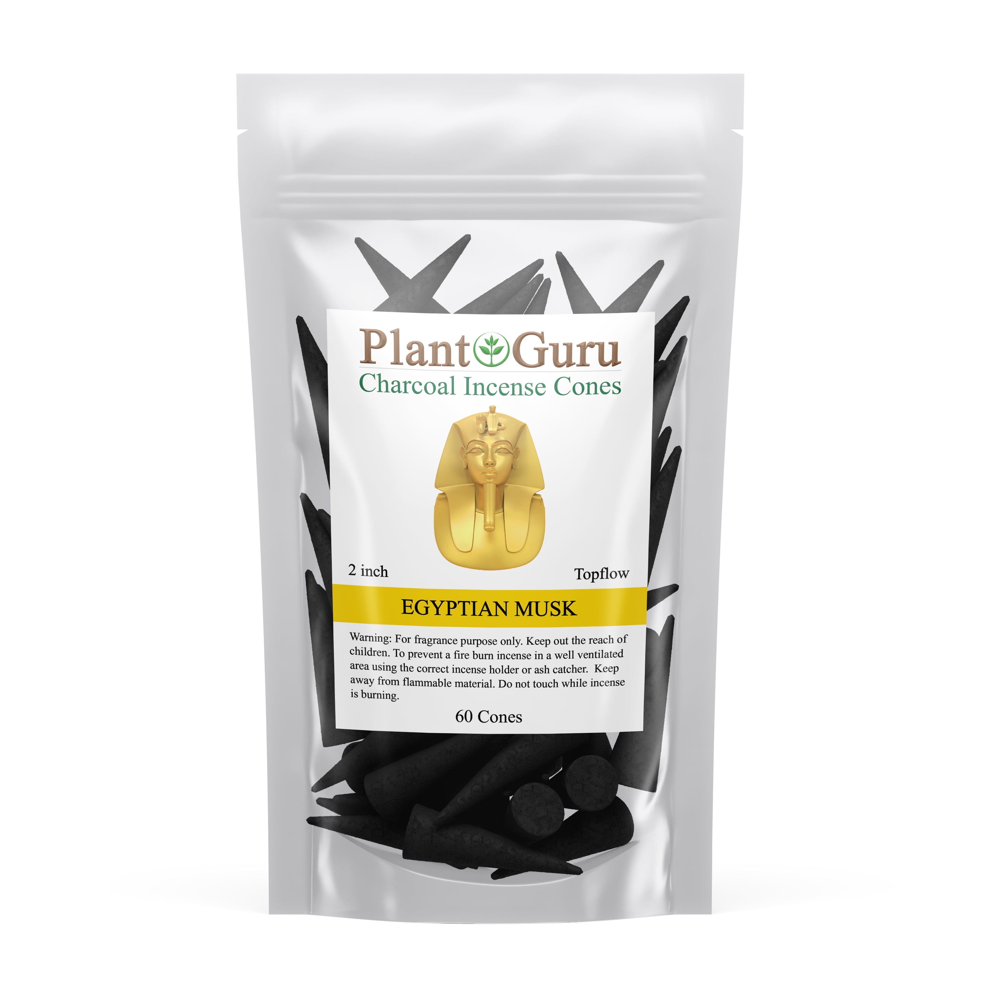 Plant Guru Egyptian Musk Charcoal Incense Cones, 2 Inch, 60 Pack ...