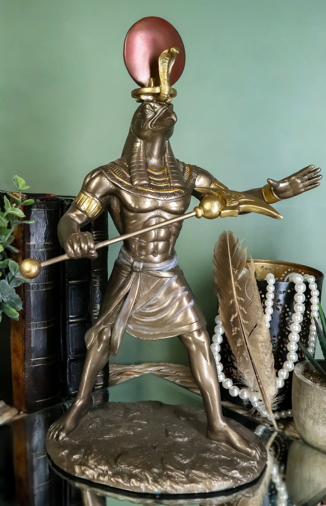 Egyptian Mythology God Horus Ra With Sun And Uraeus Disc Statue Heru ...