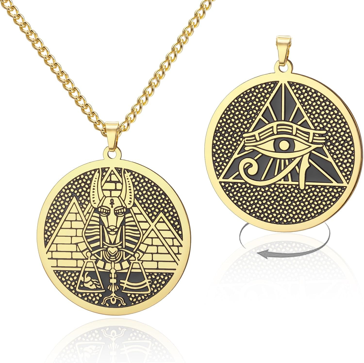 Egyptian Mythology Necklace Stainless Steel Anubis Eye of Horus Pendant ...