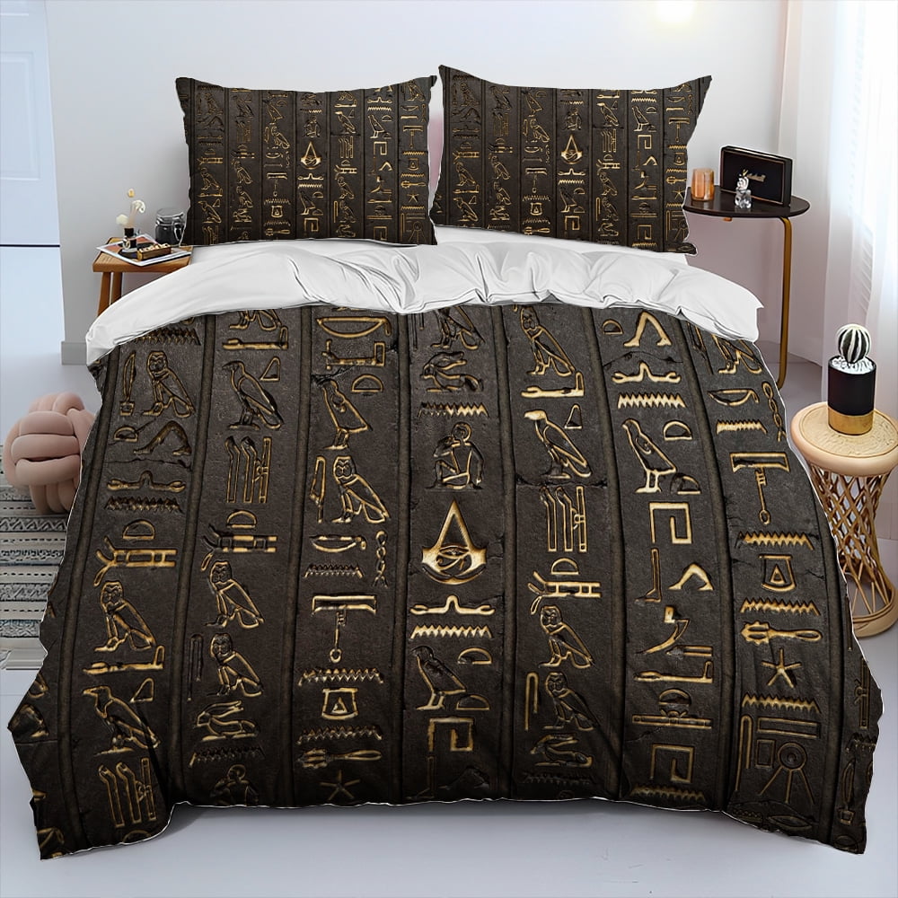 Egyptian Mythology Pharaoh Hieroglyphic Bedding Set Duvet Cover Bed Set ...
